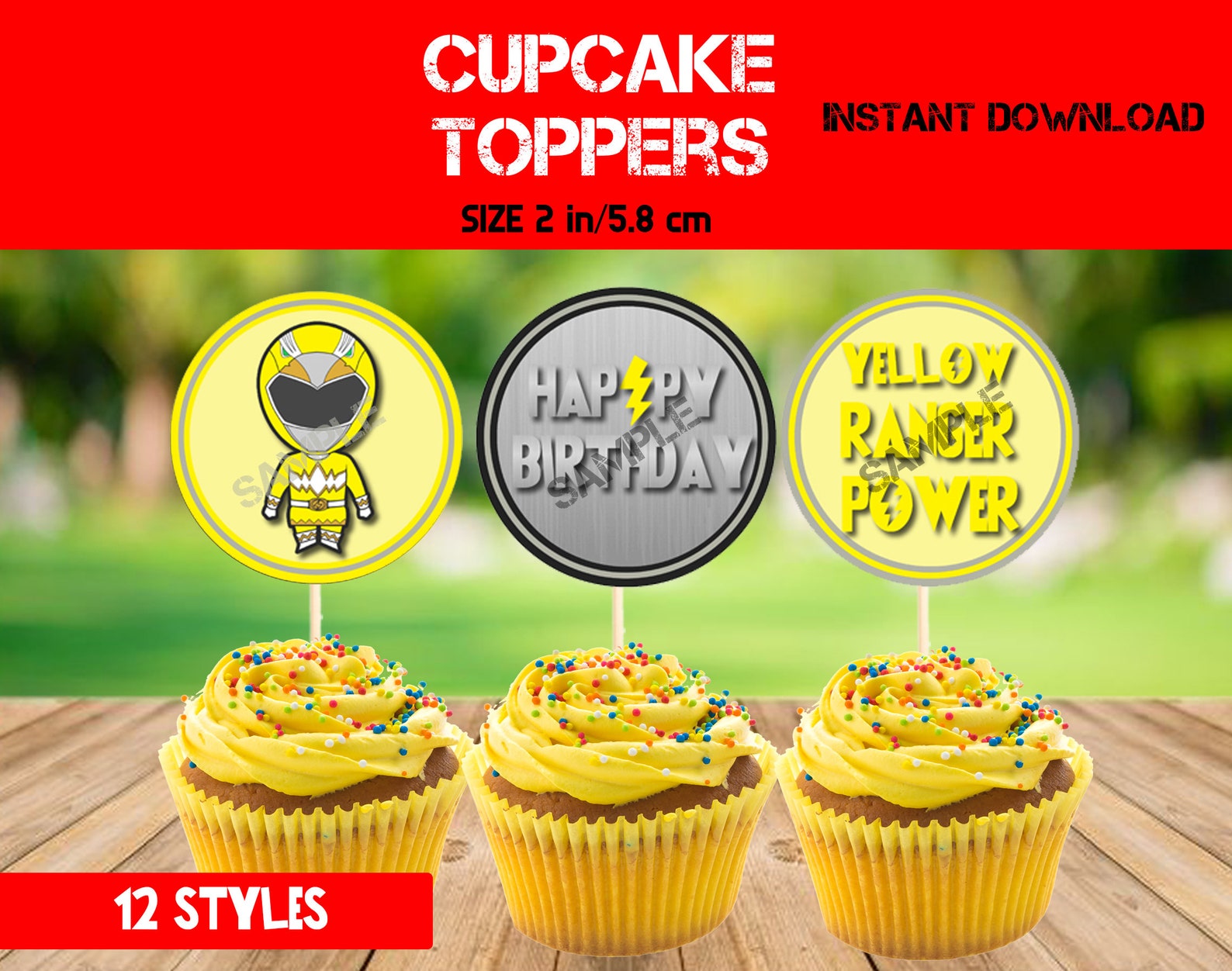Printable Power Danger Cupcake Toppers Rangers Party Cupcake Toppers ...
