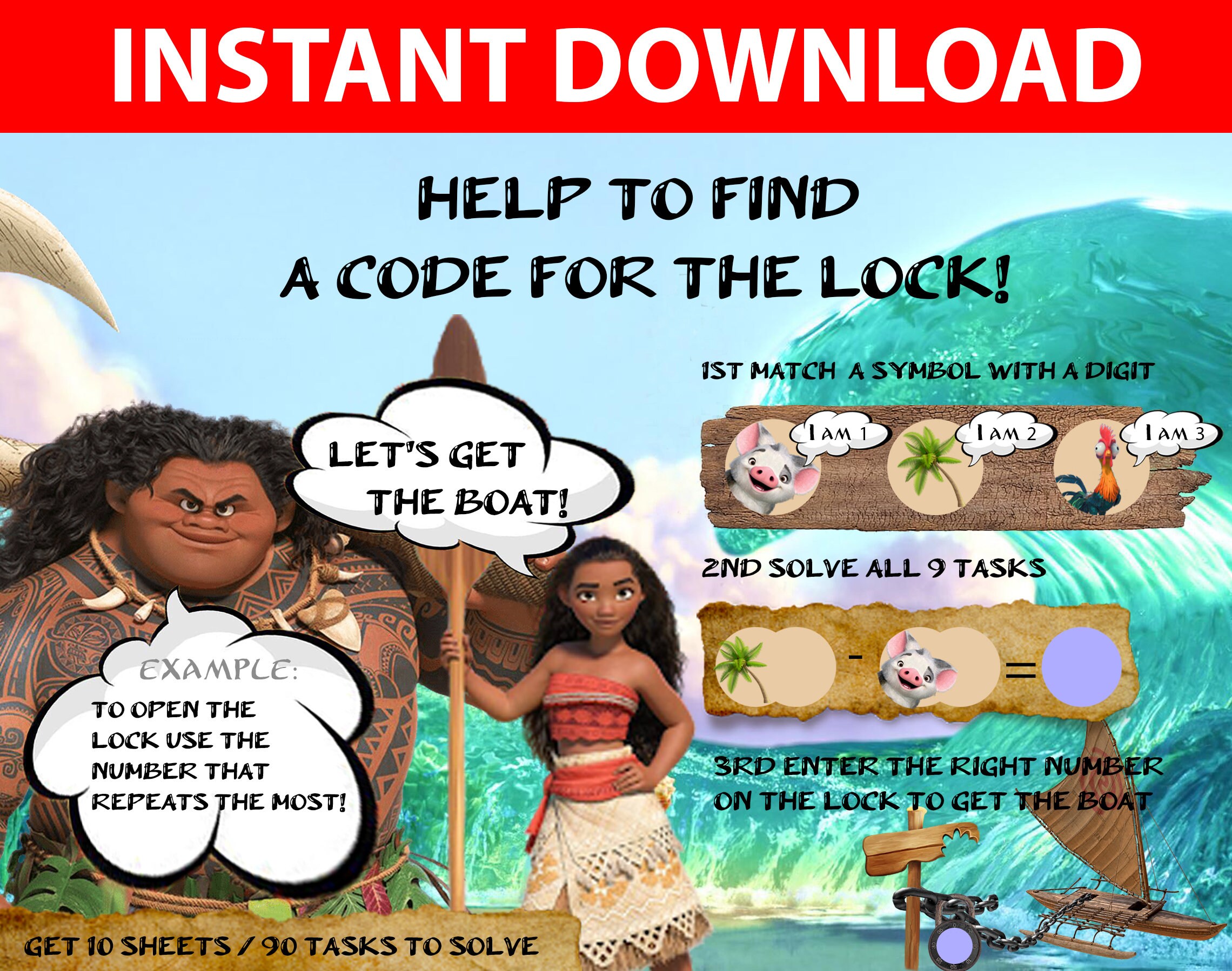Moana Inspired Maths Game Moana Escape Room Fun Maths - Etsy