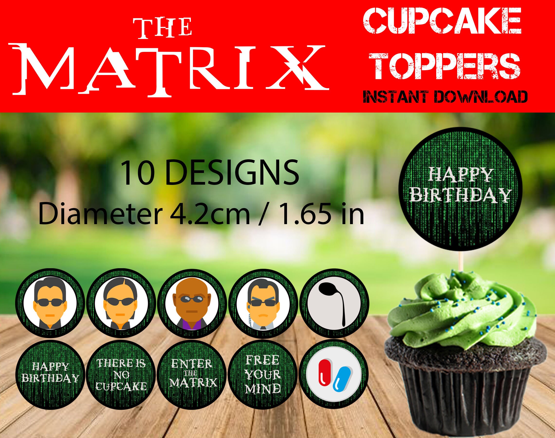 Matrix Inspired Cupcake Toppers the Matrix Party Decorations the Matrix ...