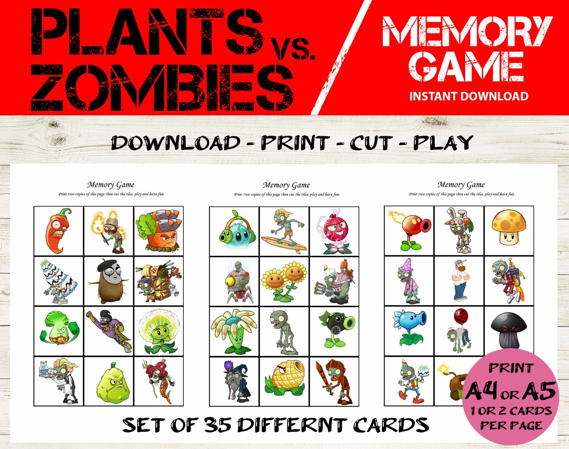 10 Card Plants Vs Zombies Bingo & Memory Game Plants Vs - Etsy