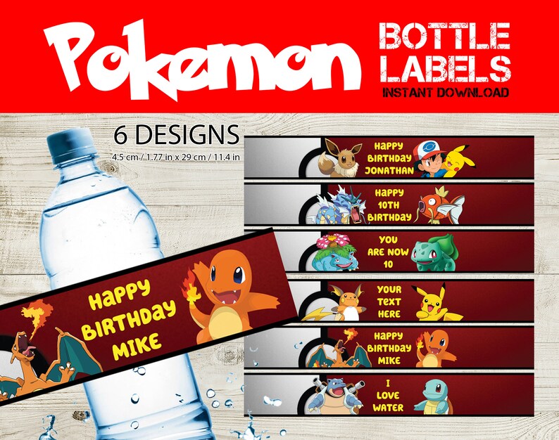 Editable Pokemon Inspired Bottle Labels Pokeball Drink - Etsy UK