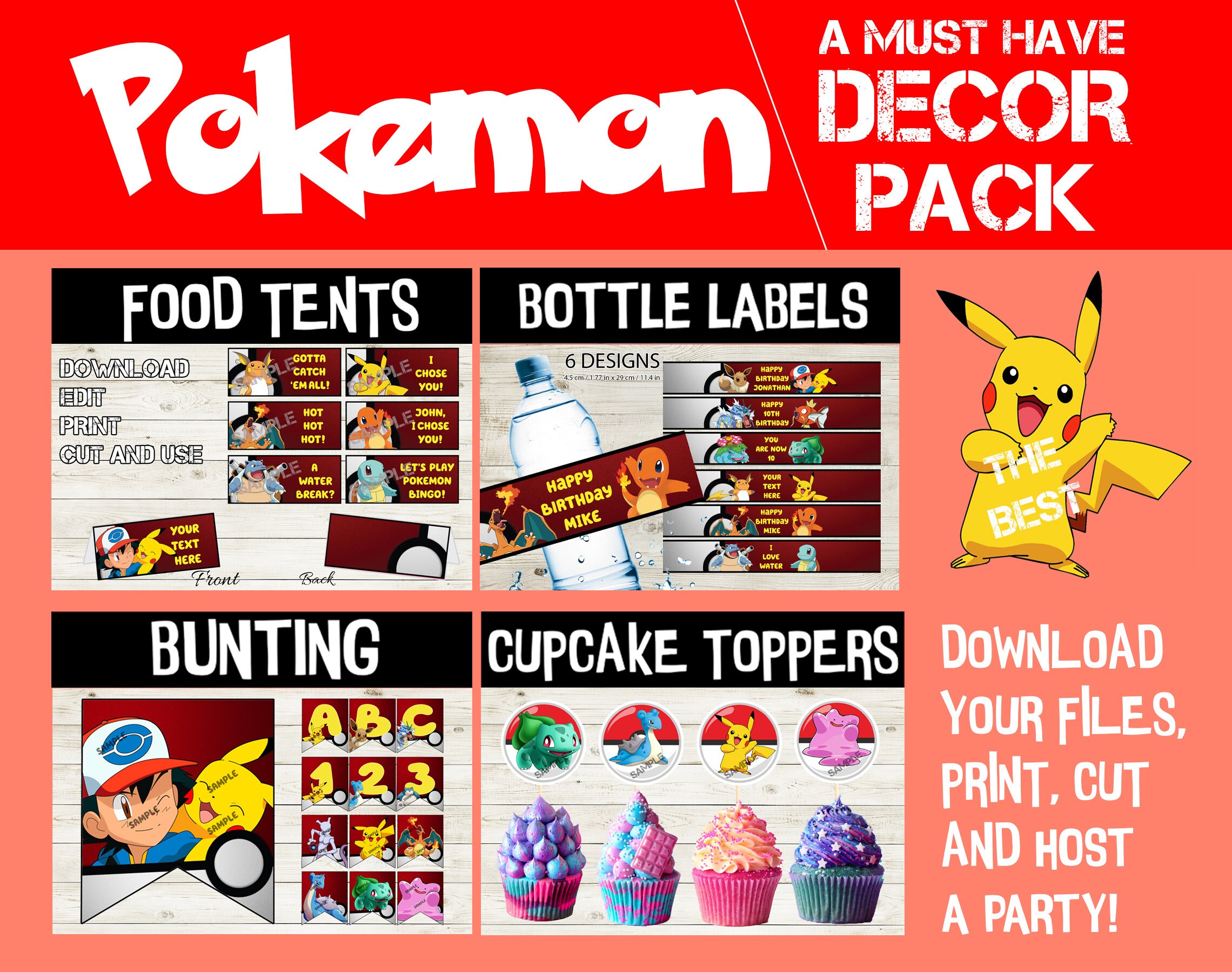 Pokemon Party Decor Pack Pokemon Party Supplies Pokemon - Etsy