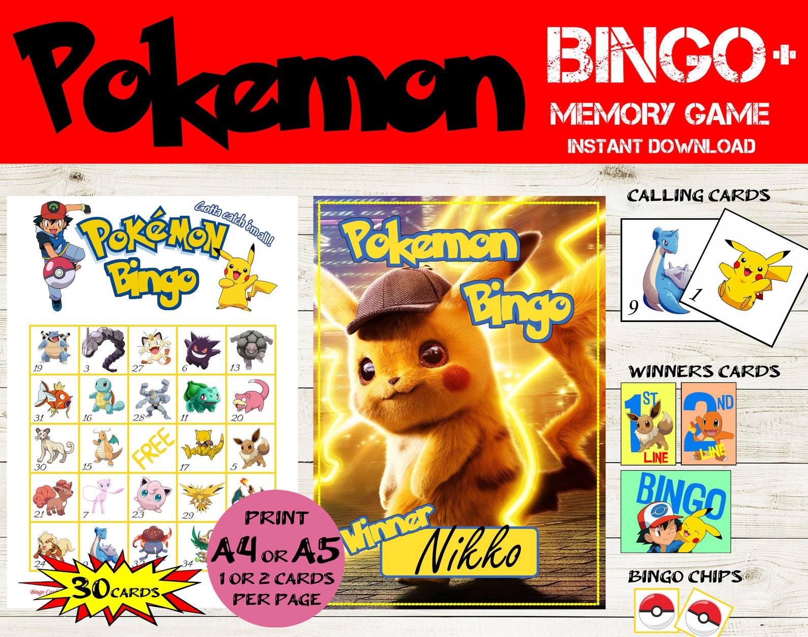 30 Card Pokemon Bingo & Memory Game Pokemon Bingo 5x5 - Etsy UK