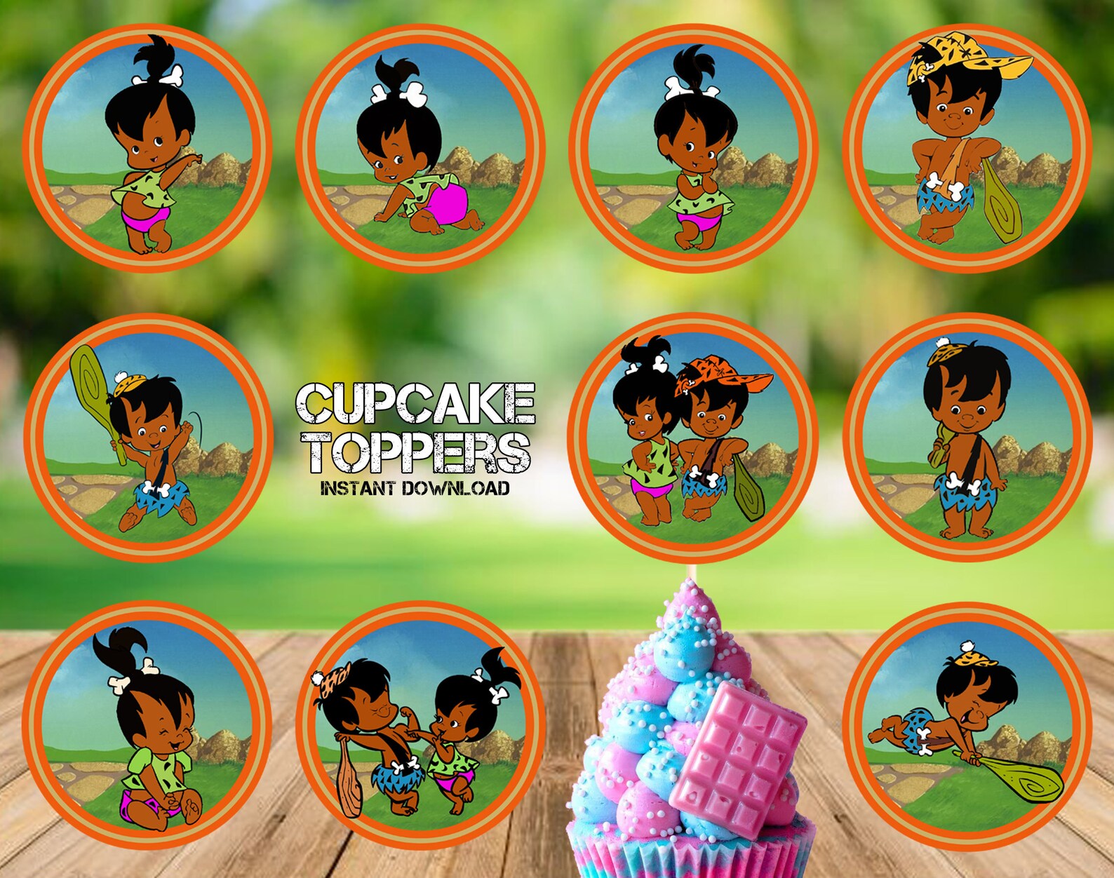 African American Bamm-bamm & Pebbles Cupcake Topper Printable Pebbles ...