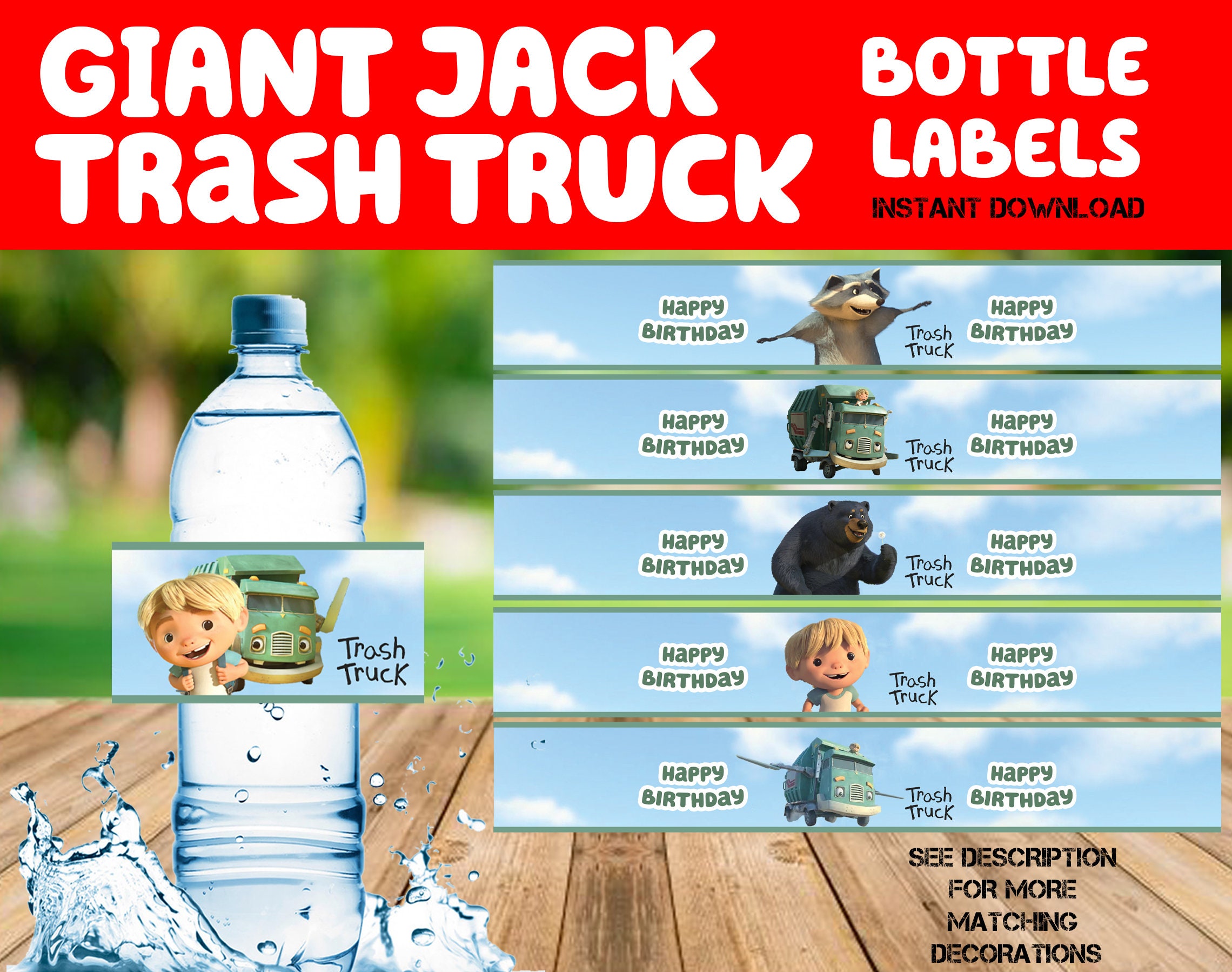 Trash Truck Inspired Bottle Labels Trash Truck Drink Labels Water ...