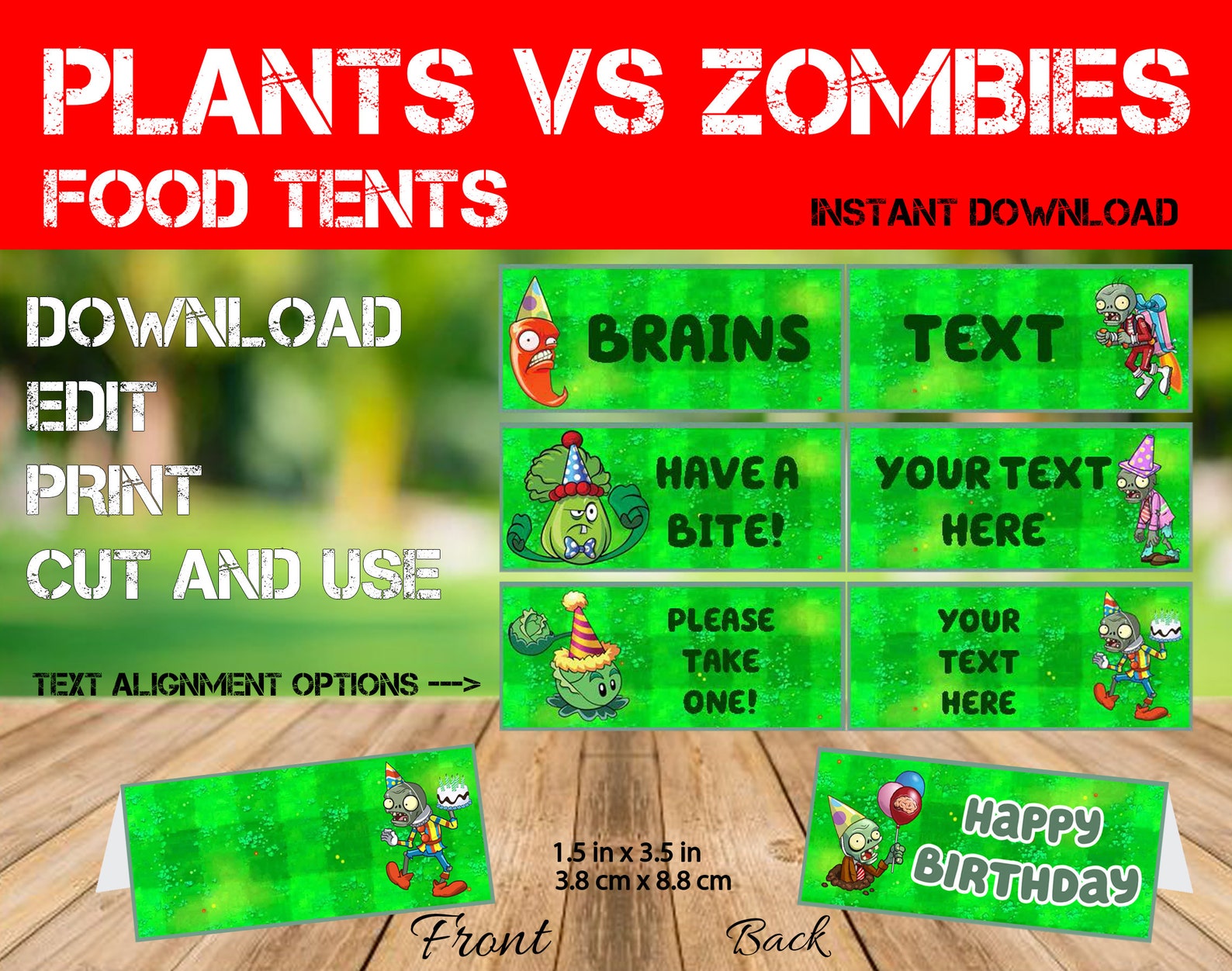Editable Plants Vs Zombies Food Tents Food Labels Zombies - Etsy UK