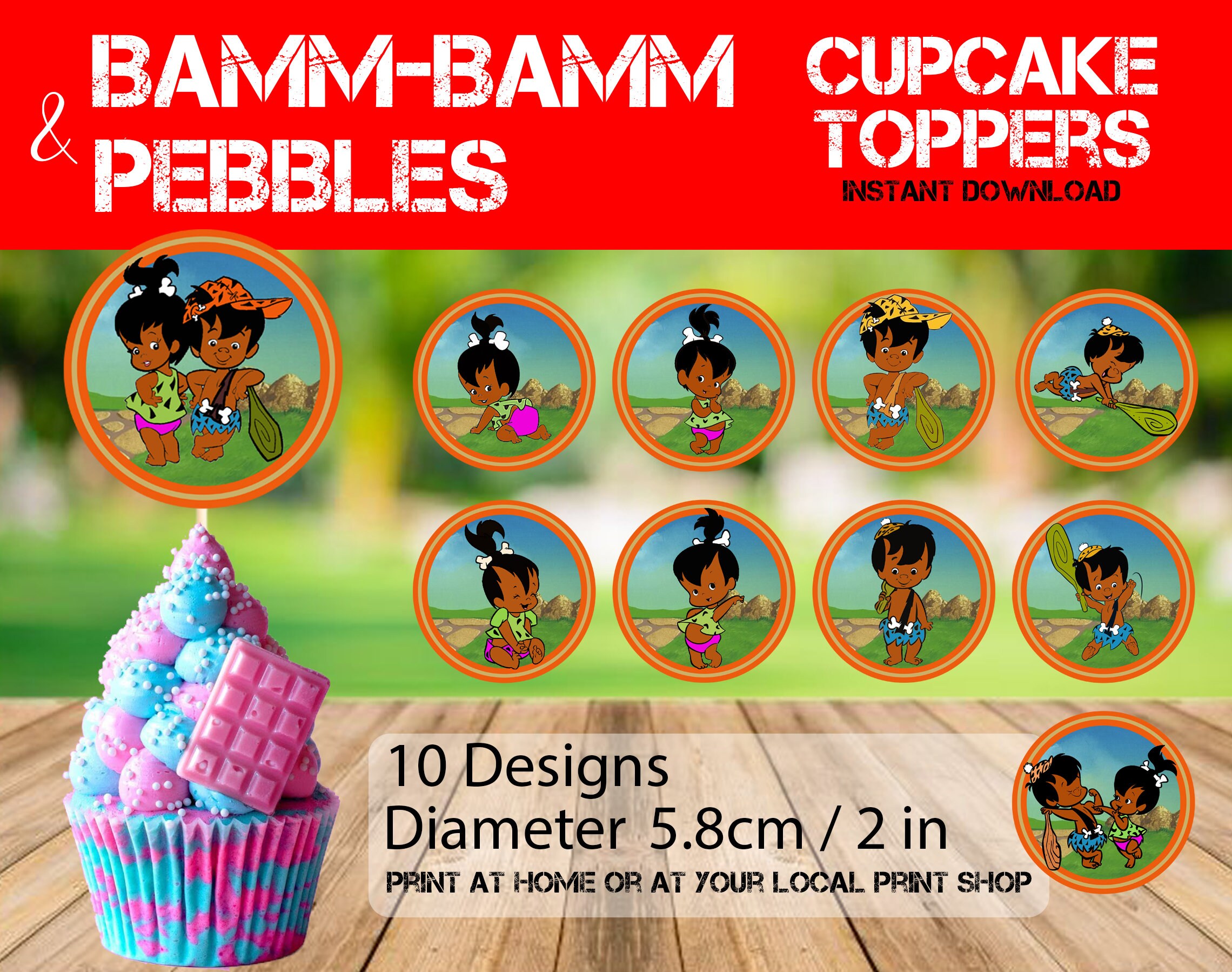 African American Bamm-bamm & Pebbles Cupcake Topper Printable Pebbles ...