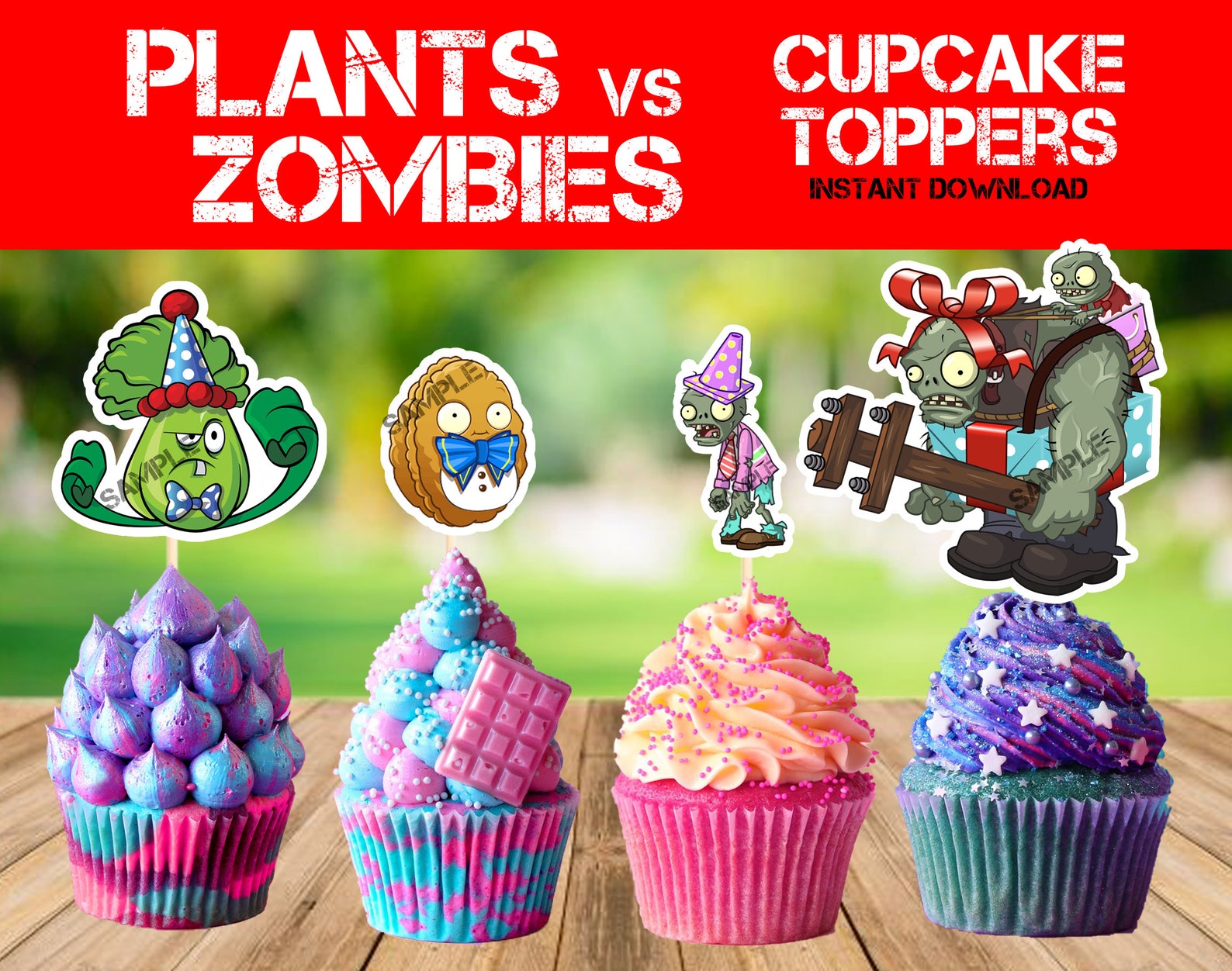 Plants Vs Zombies Cupcake Toppers Printable Zombie Party - Etsy UK