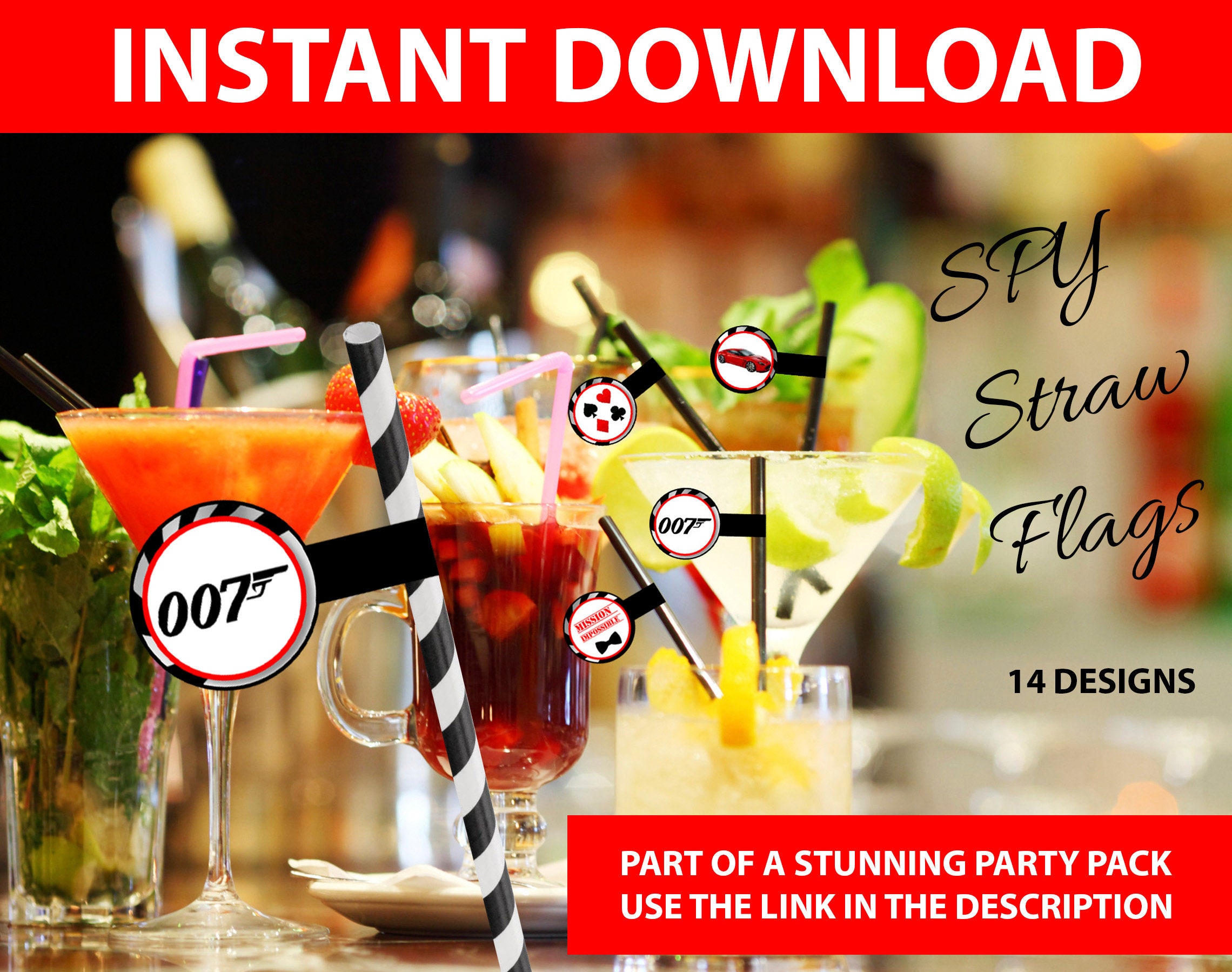 Spy James Bond Party Straw Flags Spy Printable Straw Flags - Etsy