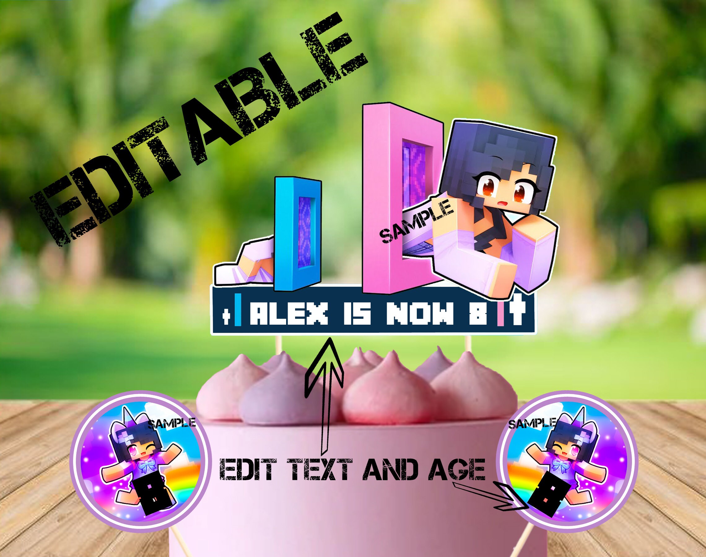 Editable Aphmau Cake and Editable Cupcake Topper Mine Craft Party Decor ...