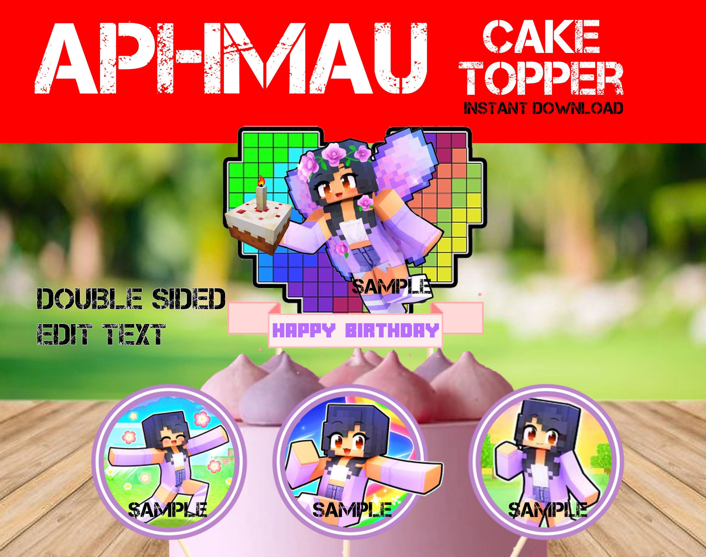 Editable Aphmau Cake and 3cupcake Toppers Mine Craft Party - Etsy Australia