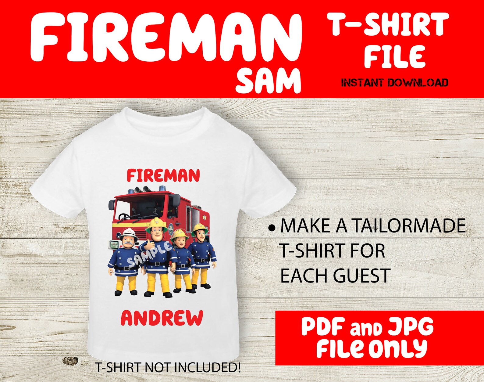 Personalized Fireman Iron on Transfer Fire Sam Birthday T - Etsy UK