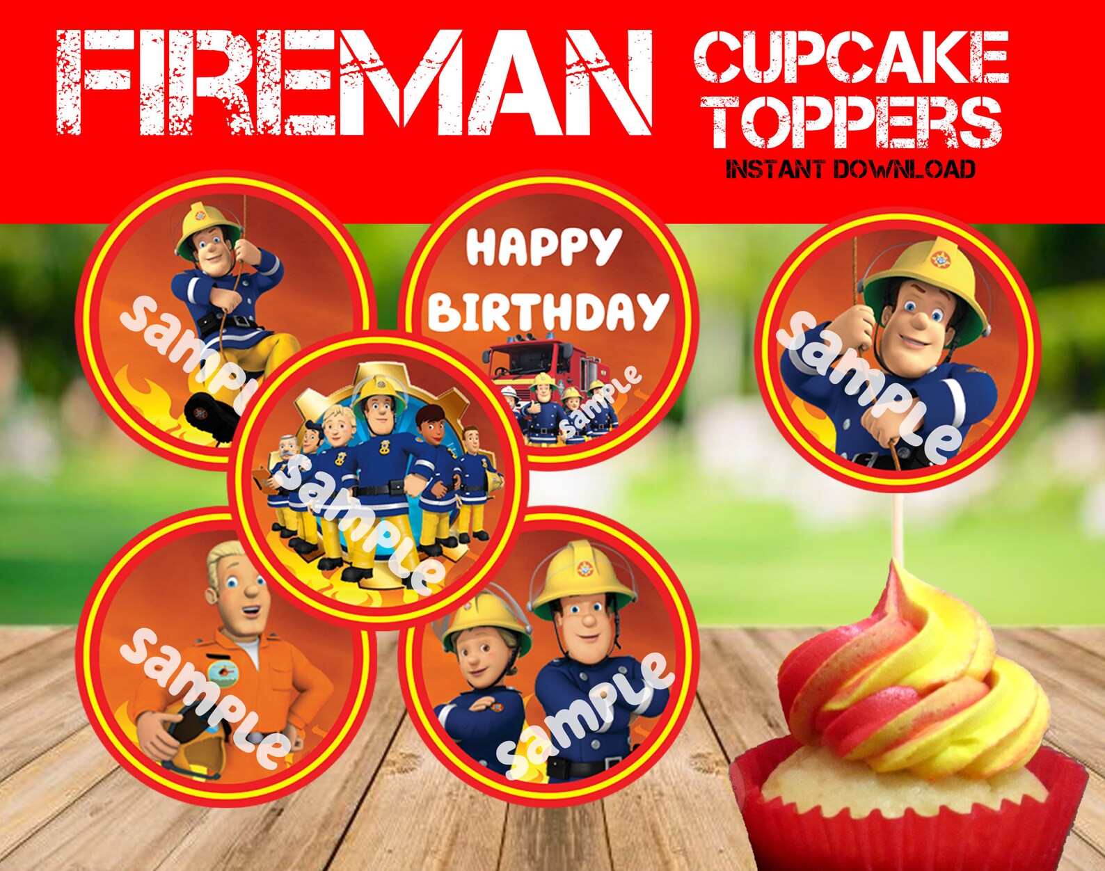 Fireman Sam Cupcake Toppers Fireman Cupcakes Sam Fireman Tood Toppers ...