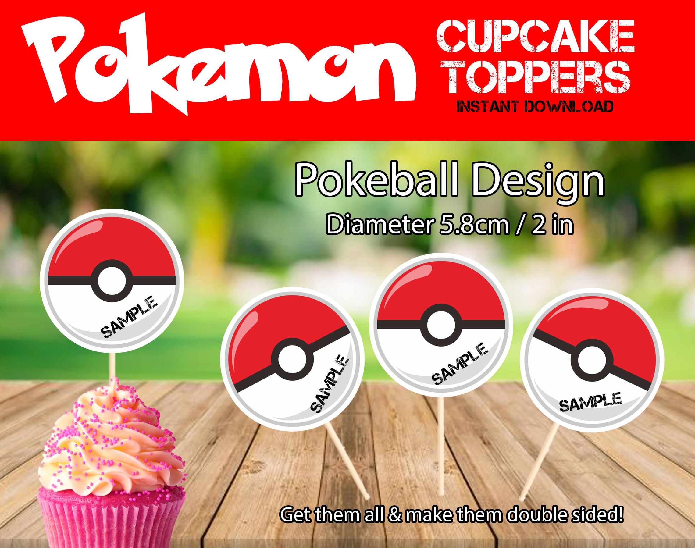 Printable Pokemon Pokeball Cupcake Toppers Pokemon Party - Etsy