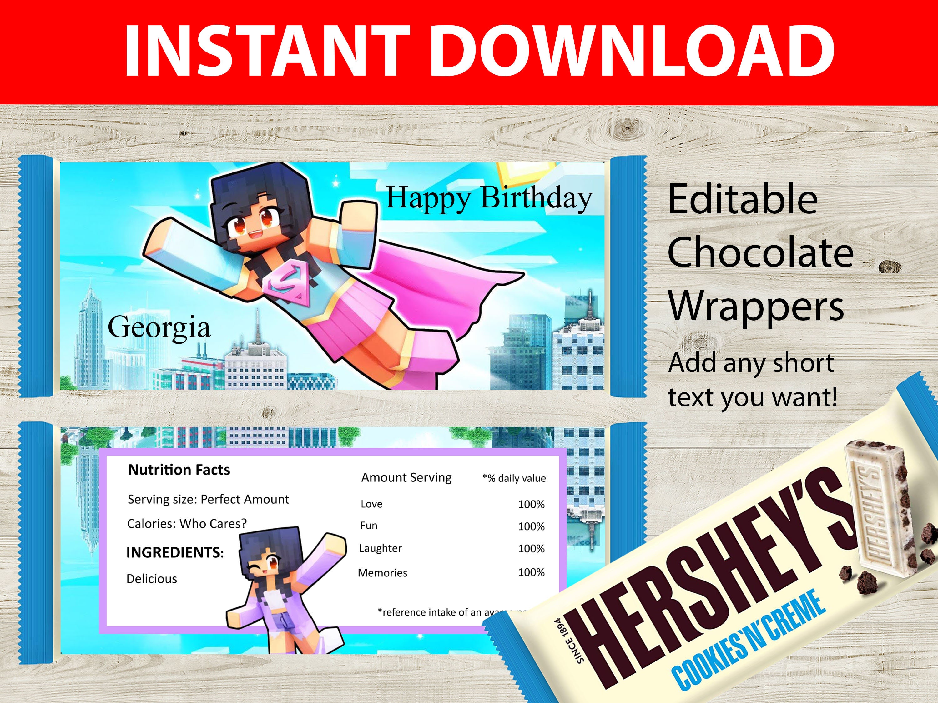 Aphmau Chocolate Wrappers Mine Craft Party Decor Printable Aphmau Candy ...