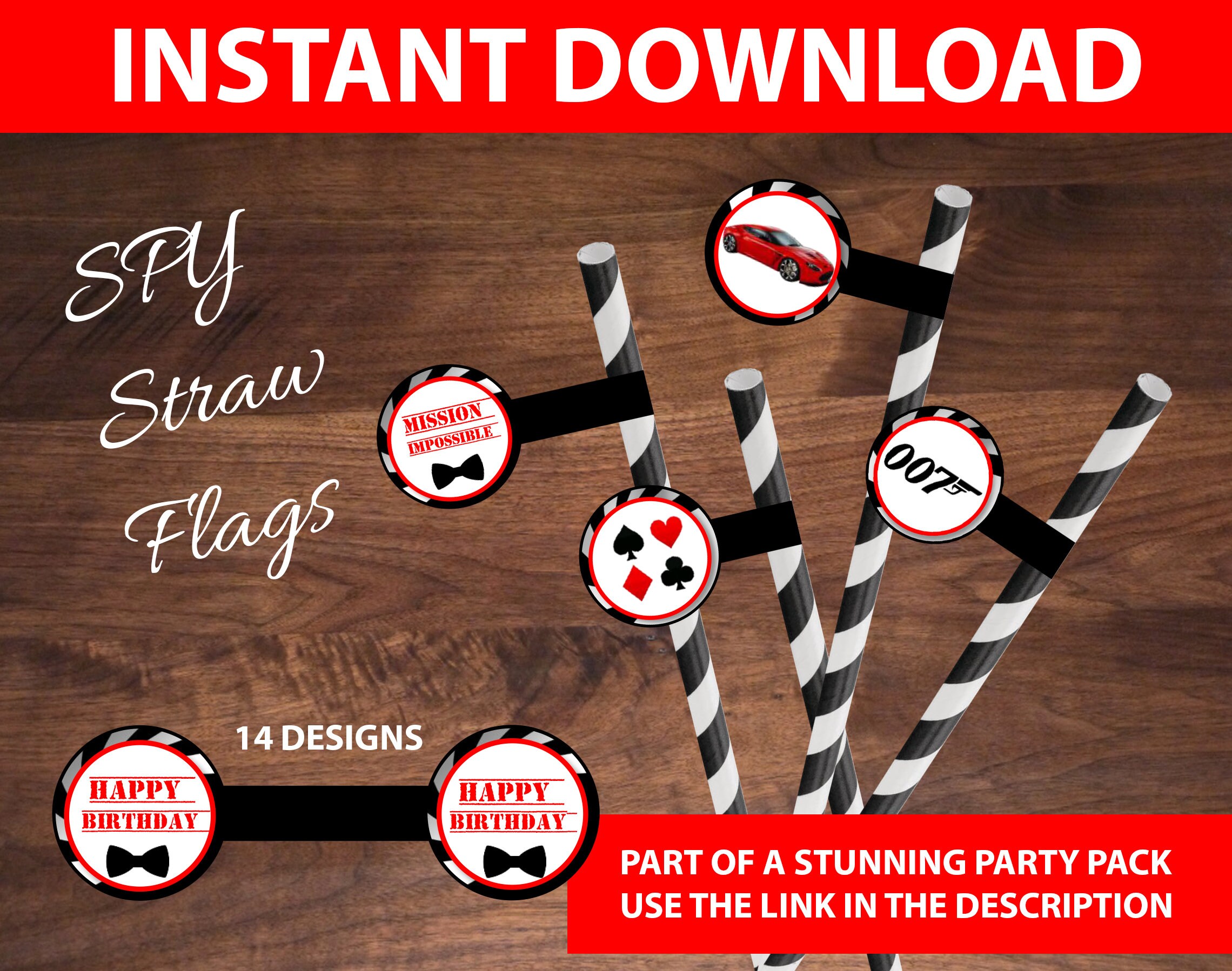Spy James Bond Party Straw Flags Spy Printable Straw Flags - Etsy