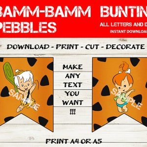 Bamm-bamm & Pebbles Alphabet Banner Printable Pebbles and Bam Bam Baby ...