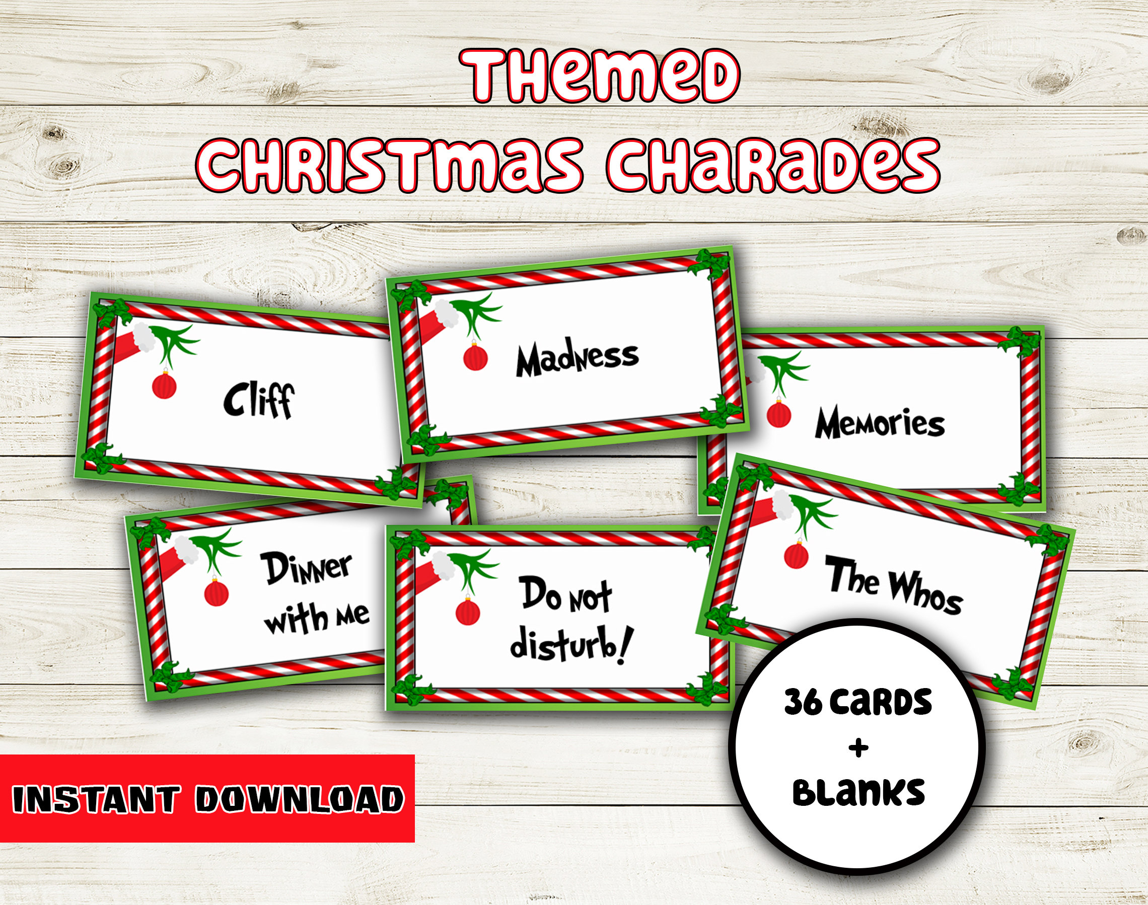 Christmas Charades Cards: Printable Game Cards To, 55% OFF