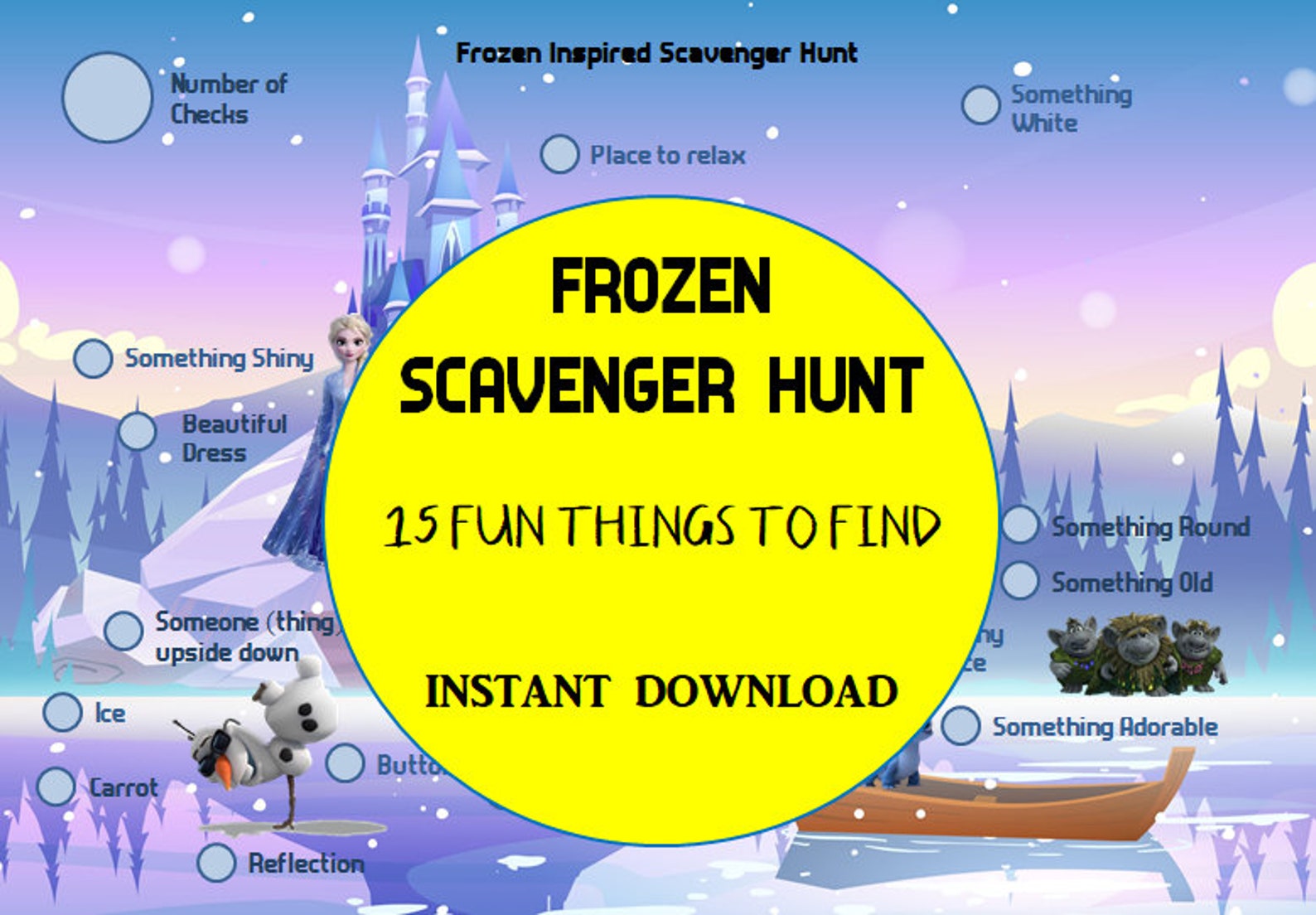 Frozen Inspired Scavenger Hunt Frozen Scavenger Hunt Frozen Party Favor ...