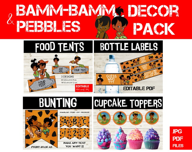 African American Pebbles Bam Bam Party Supplies Flinstones - Etsy African American Pebbles Bam Bam Party Supplies Flinstones - Etsy