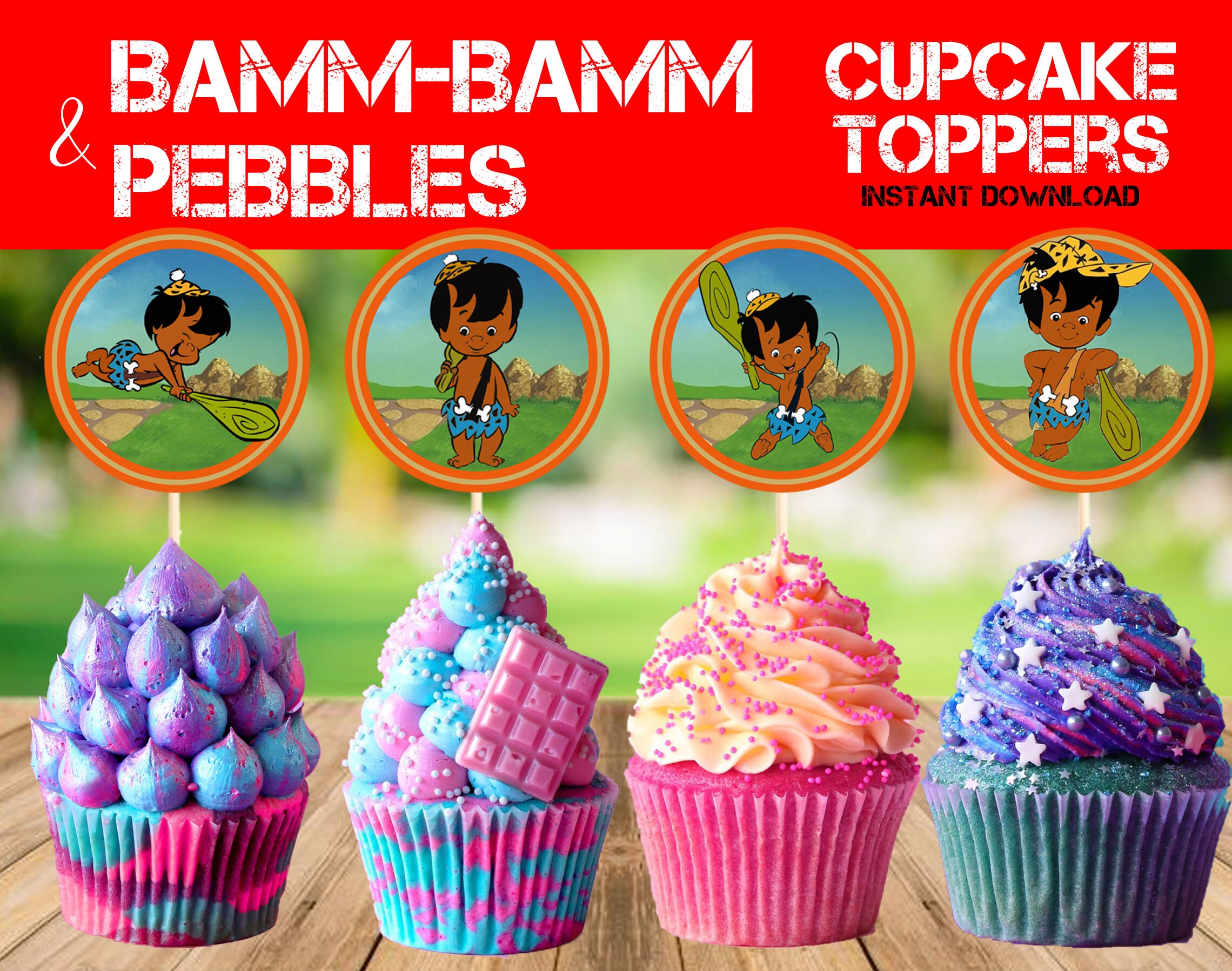 African American Bamm-bamm & Pebbles Cupcake Topper Printable Pebbles ...