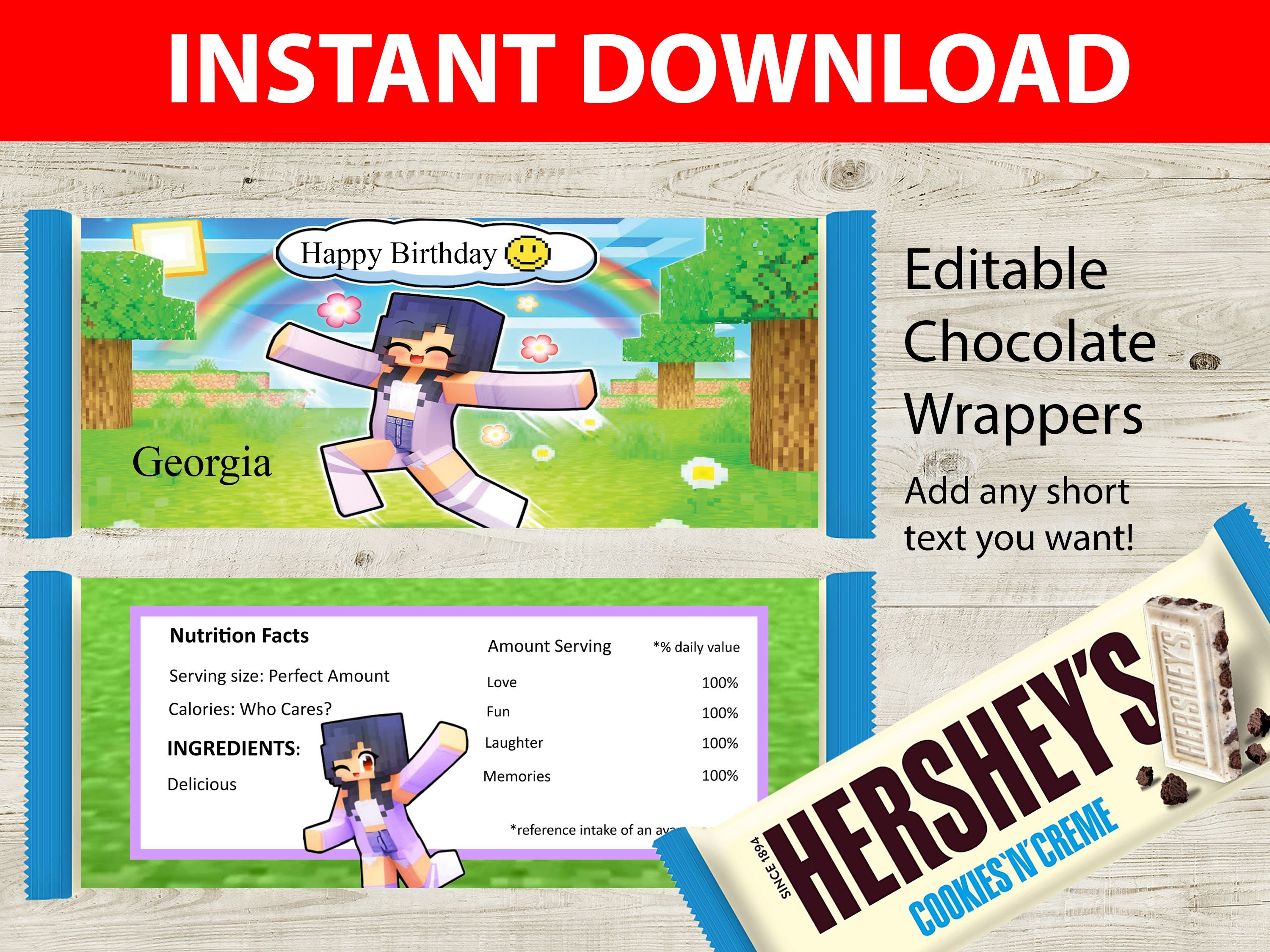 Aphmau Rainbow Chocolate Wrappers Mine Craft Party Decor Printable ...