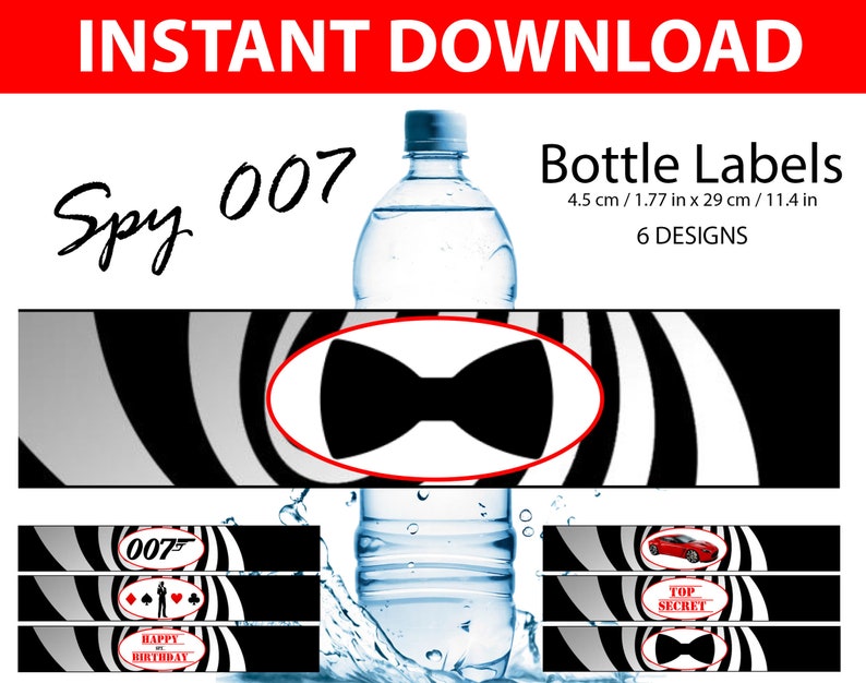 Spy James Bond Party Bottle Labels Spy Printable Bottle - Etsy