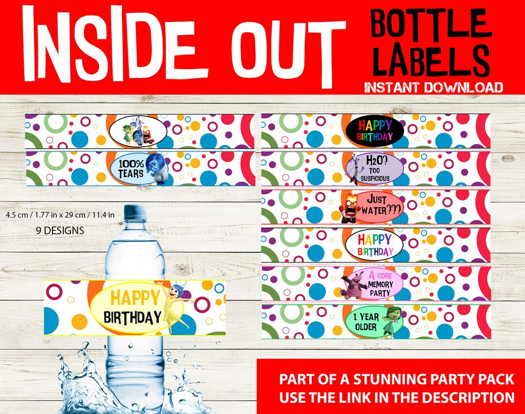 Inside Out Bottle Label Inside Out Birthday Drink Labels Inside Out ...