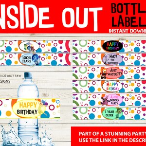 Inside Out Bottle Label Inside Out Birthday Drink Labels Inside Out Water Bottle Labels Inside ...