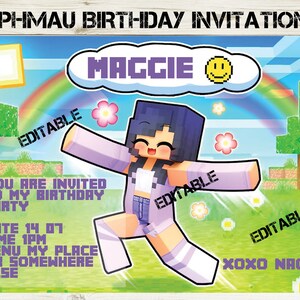 Editable Aphmau Birthday Invitation Mine Craft Party Invitation ...