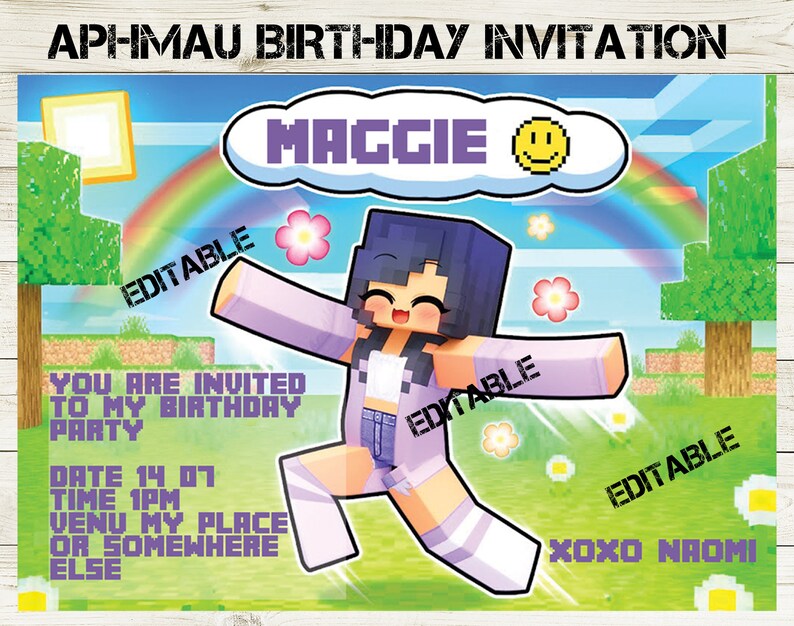 Editable Aphmau Birthday Invitation Mine Craft Party - Etsy Australia
