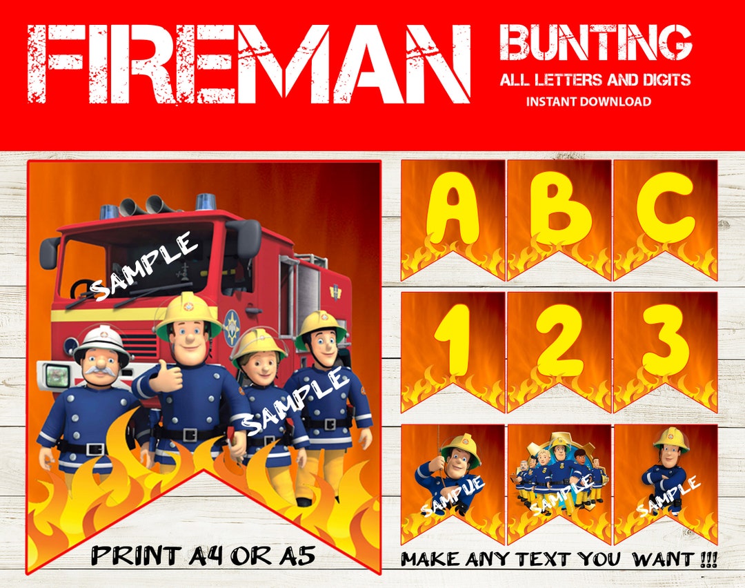 Fireman Sam Inspired Bunting Firefighter Flag Banner Fire Alphabet ...