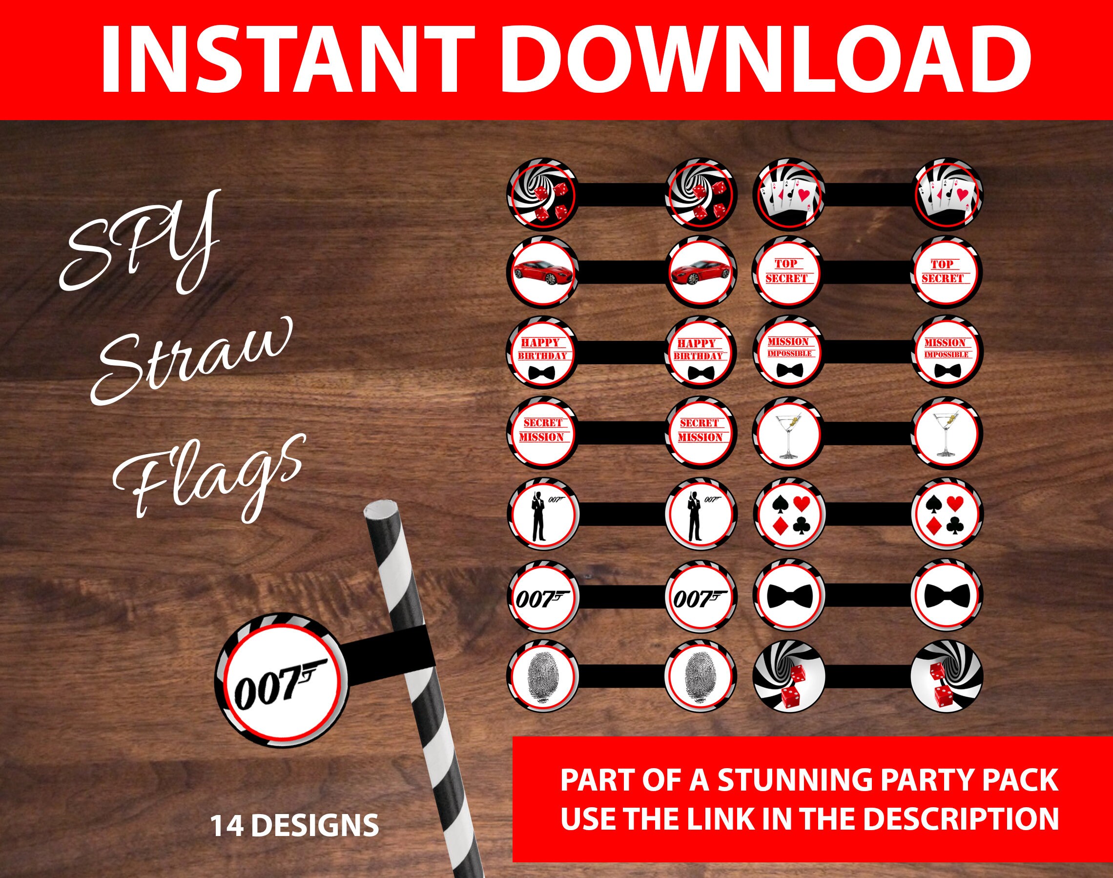 Spy James Bond Party Straw Flags Spy Printable Straw Flags - Etsy