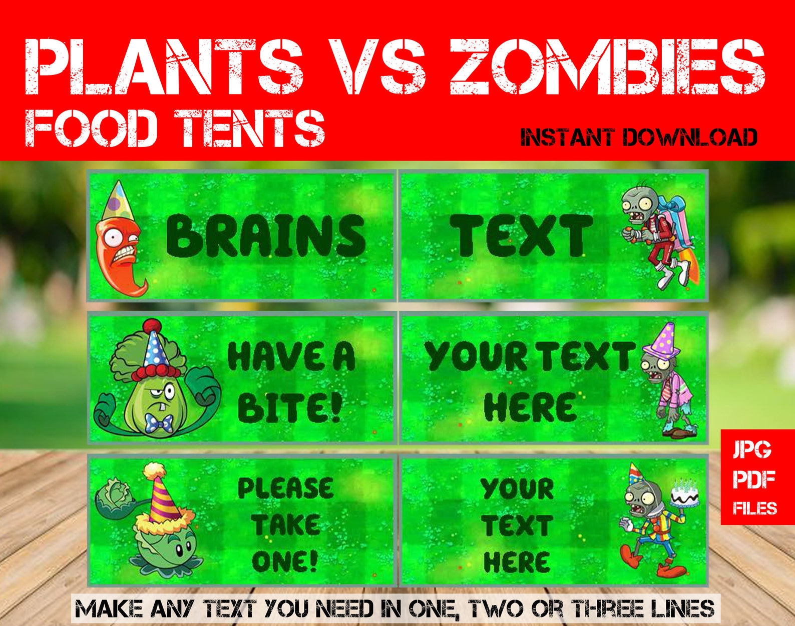 Editable Plants Vs Zombies Food Tents Food Labels Zombies - Etsy UK