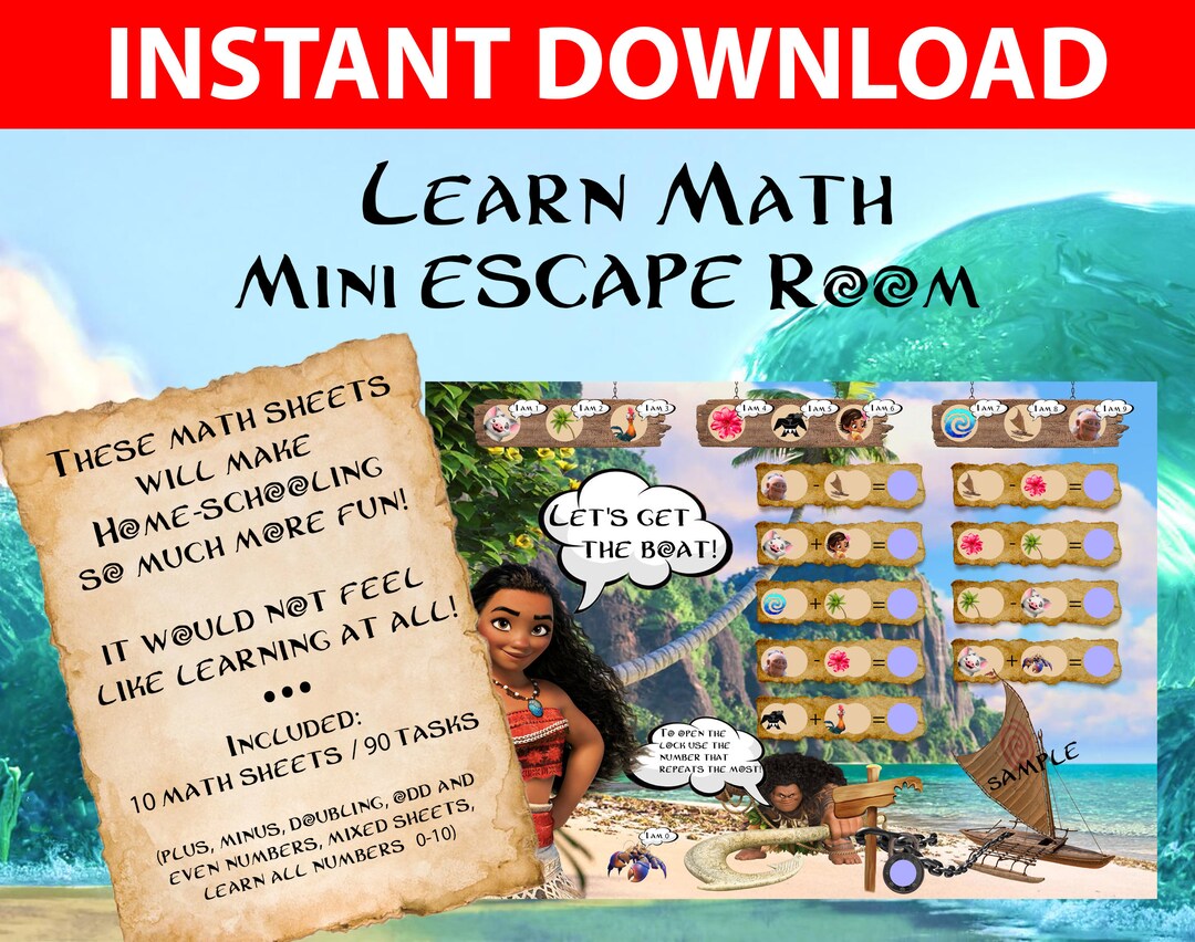 Moana Inspired Maths Game Moana Escape Room Fun Maths Sheets Moana ...