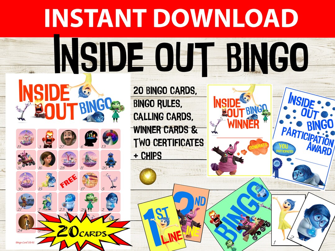 20 Card Inside Out Inspired Bingo Inside Out Bingo 5x5 - Etsy