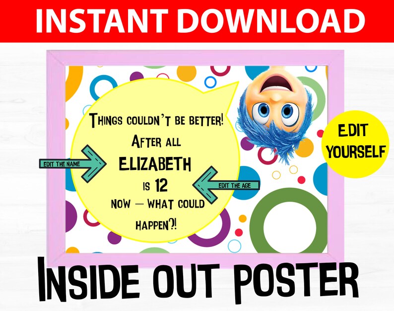 Inside Out Birthday Poster A4 Inside Out Party Poster - Etsy