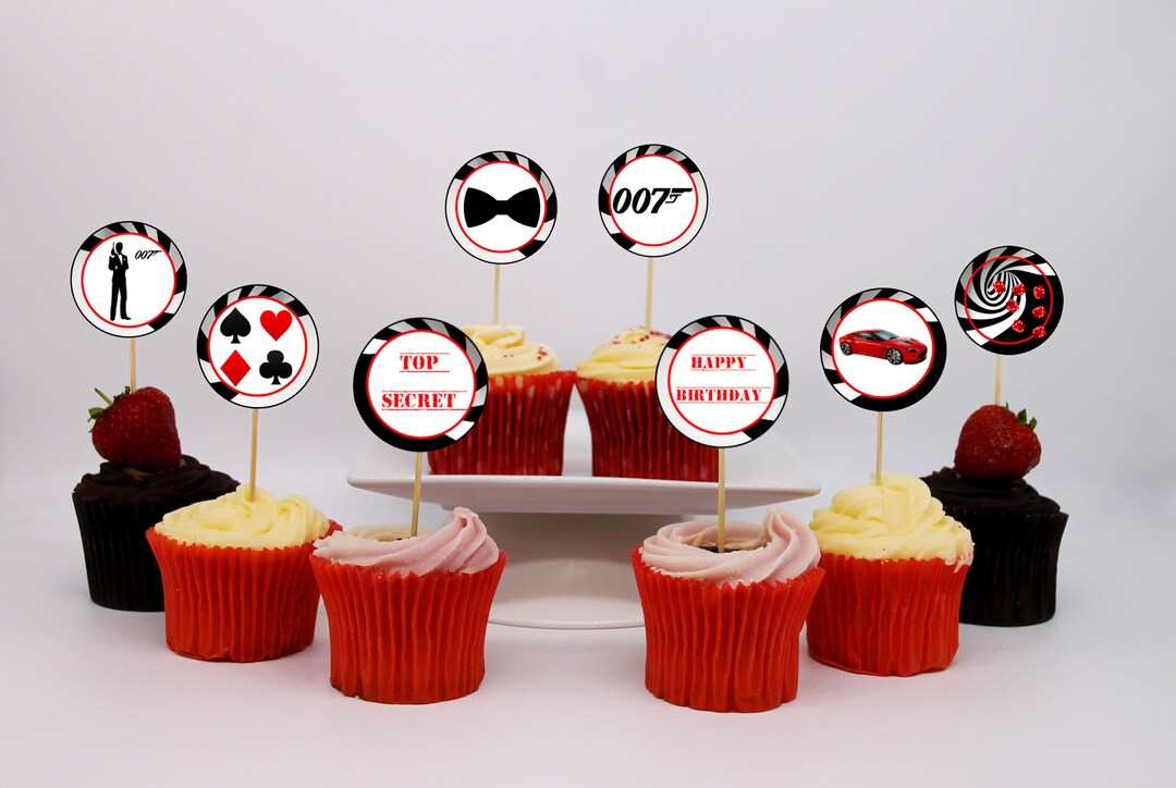 James Bond Inspired Cupcake Toppers Spy Party Cupcake Toppers James ...