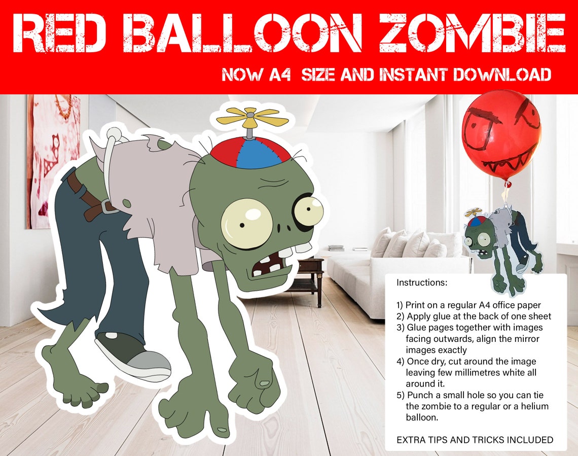 Plants Vs Zombies Balloon Zombie Decor W/ Cactus Plants Vs - Etsy