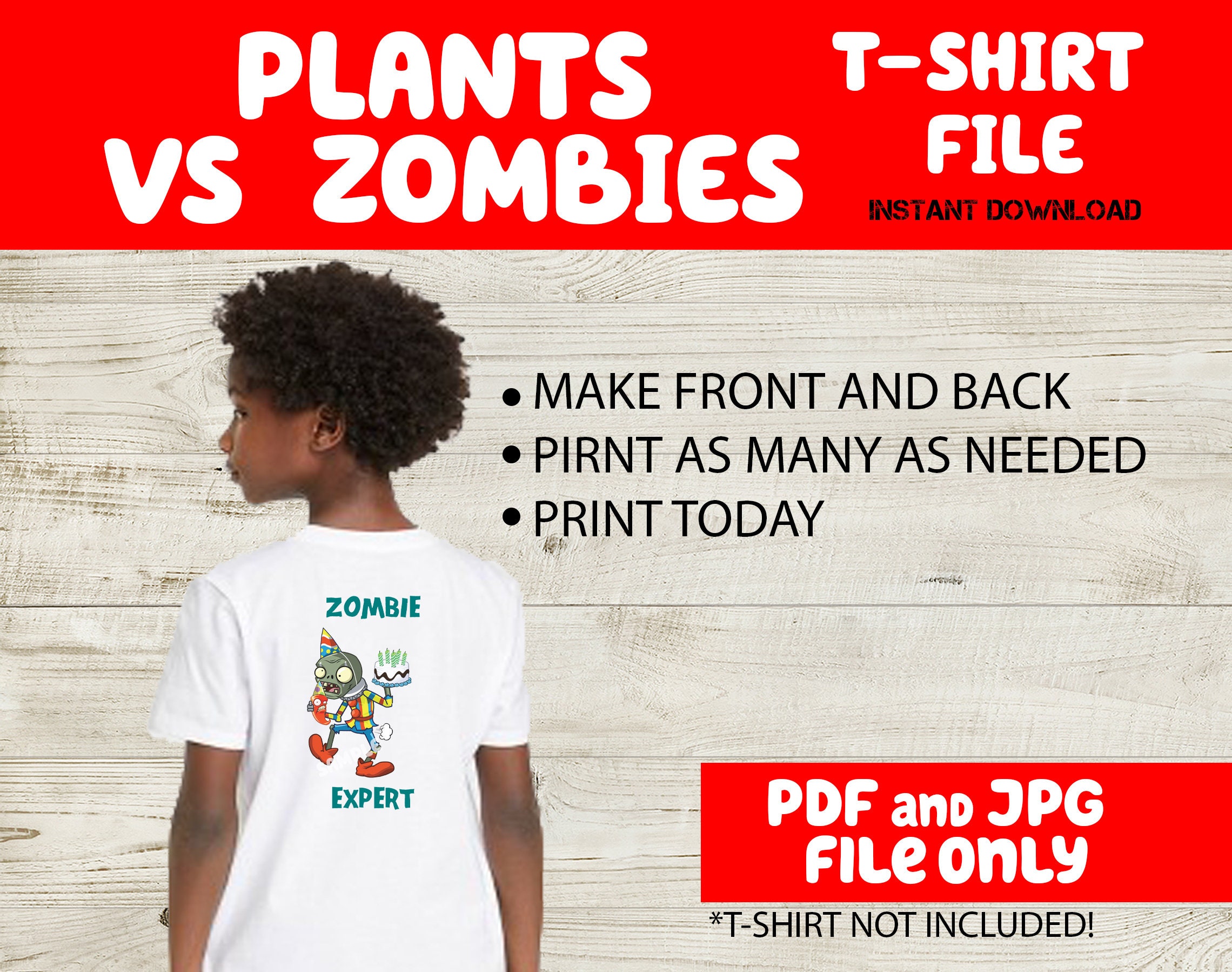 Personalized Plants Vs Zombies Iron on Transfer Zombies Birthday Tshirt ...