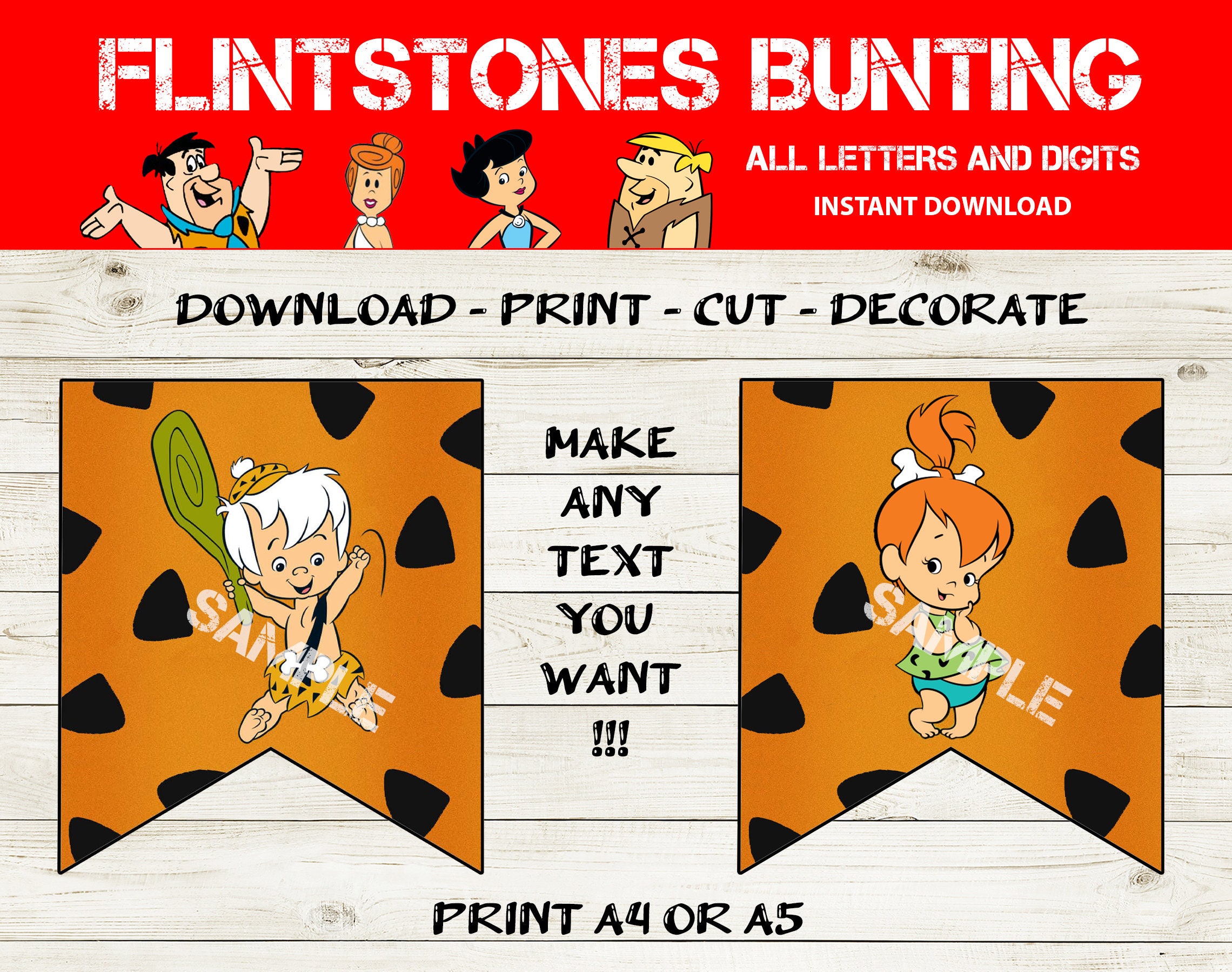 Flintstones Family Alphabet Banner Printable Flintstones ABC - Etsy