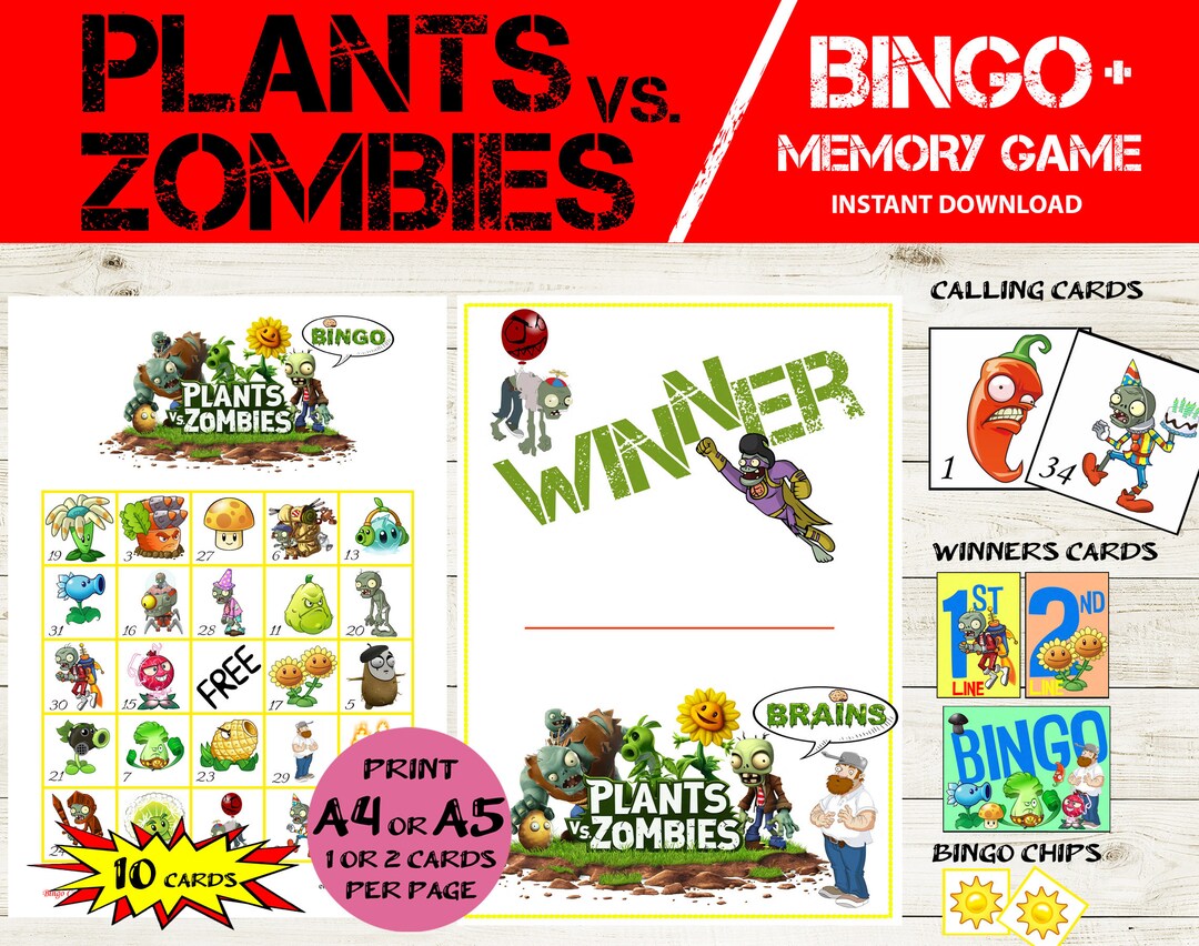10 Card Plants Vs Zombies Bingo & Memory Game Plants Vs Zombies Bingo ...