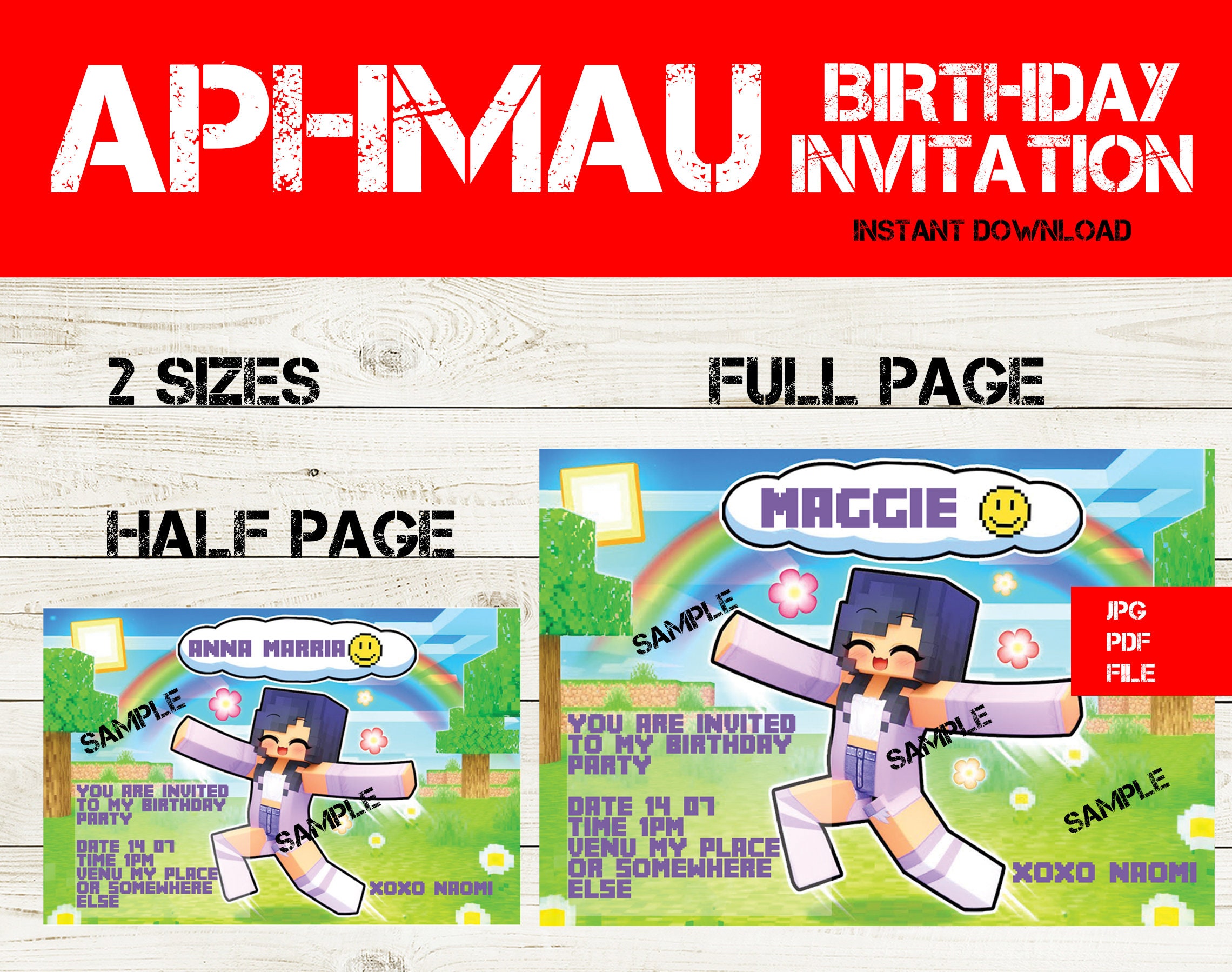 Editable Aphmau Birthday Invitation Mine Craft Party Invitation ...