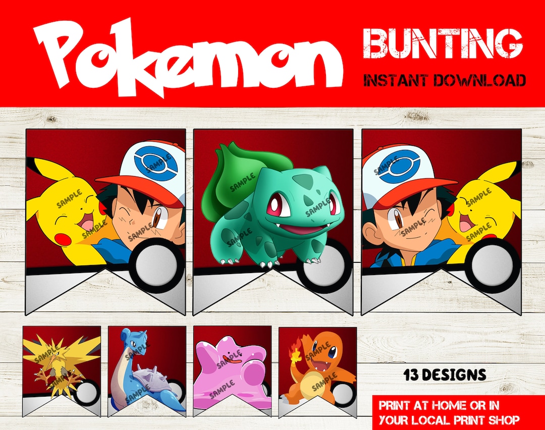 Pokemon Character Banner Printable Pokemon Party Bunting Pokemon Party ...