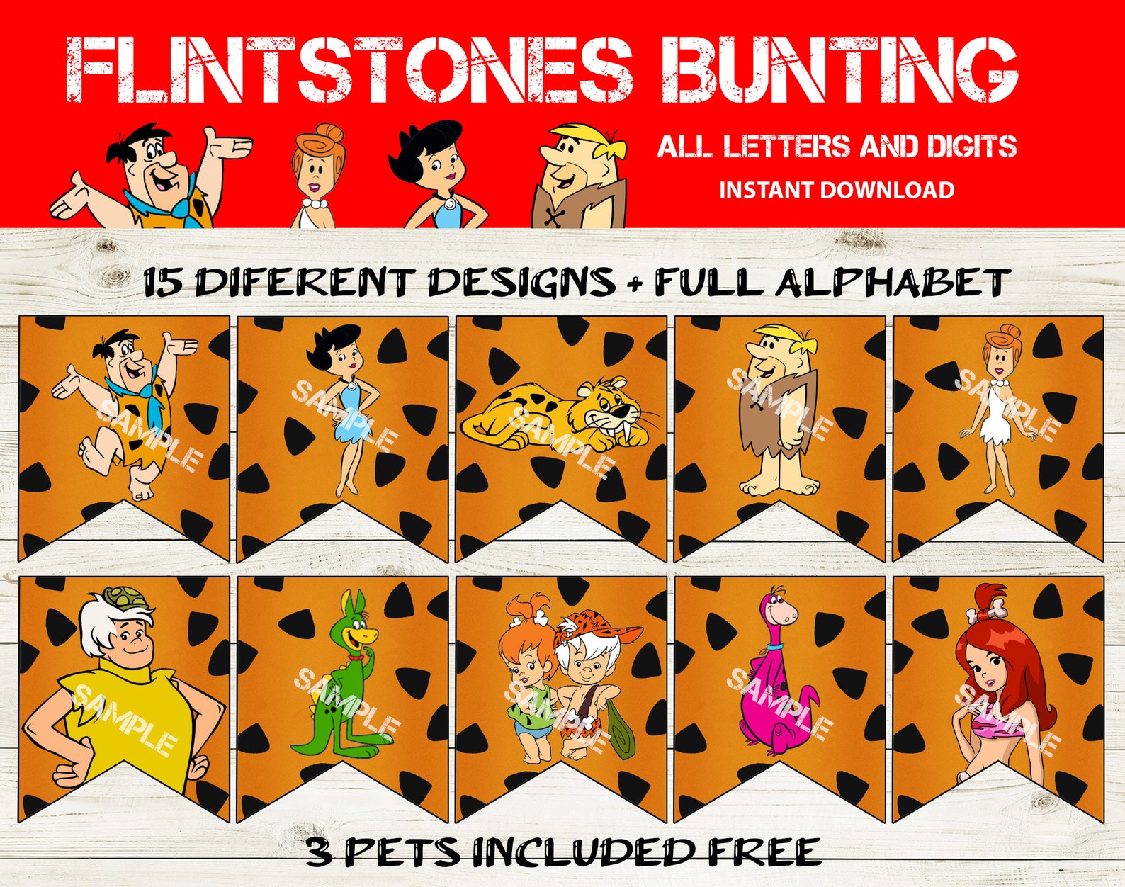 Flintstones Family Alphabet Banner Printable Flintstones ABC - Etsy