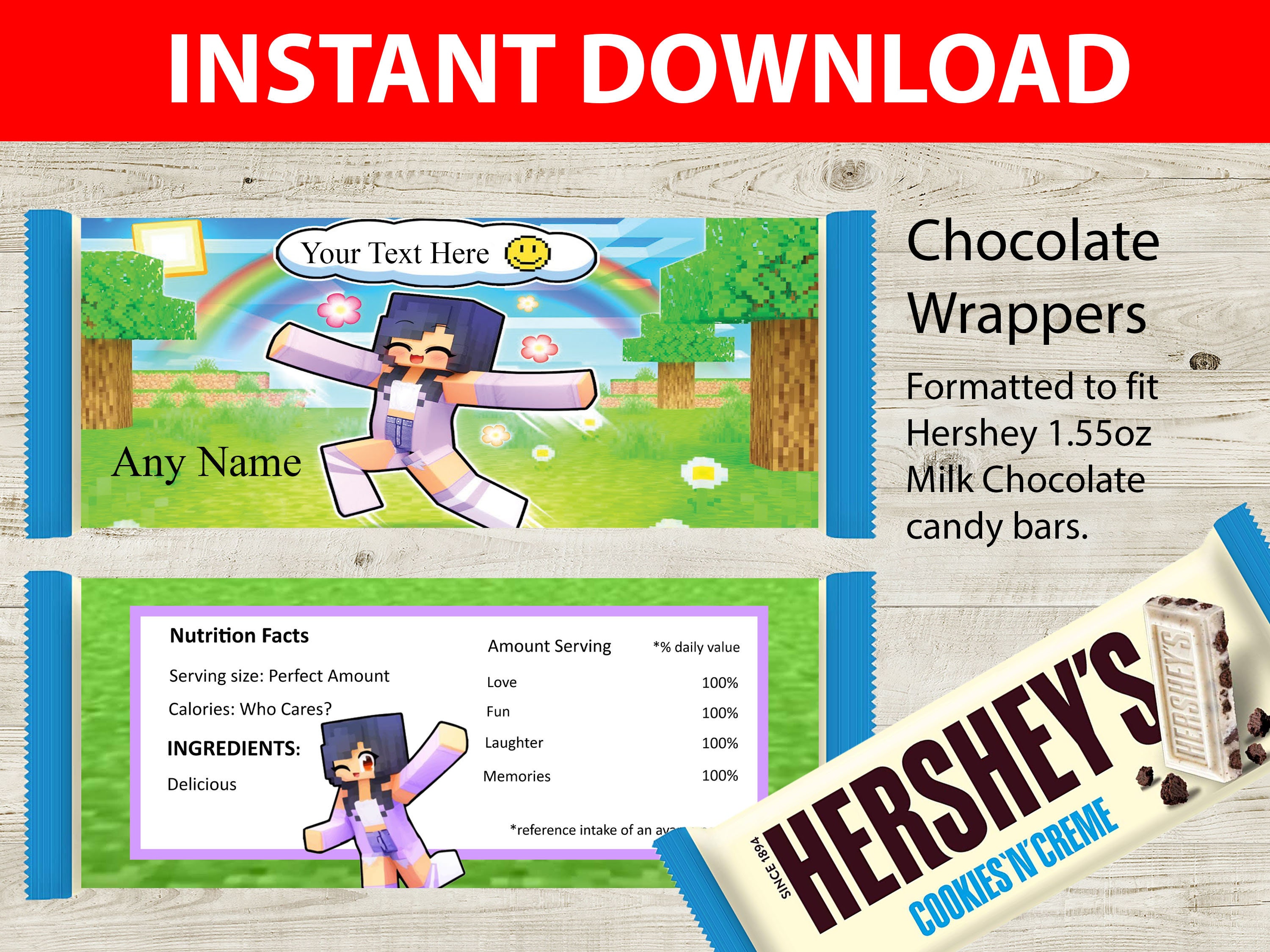 Aphmau Rainbow Chocolate Wrappers Mine Craft Party Decor Printable ...