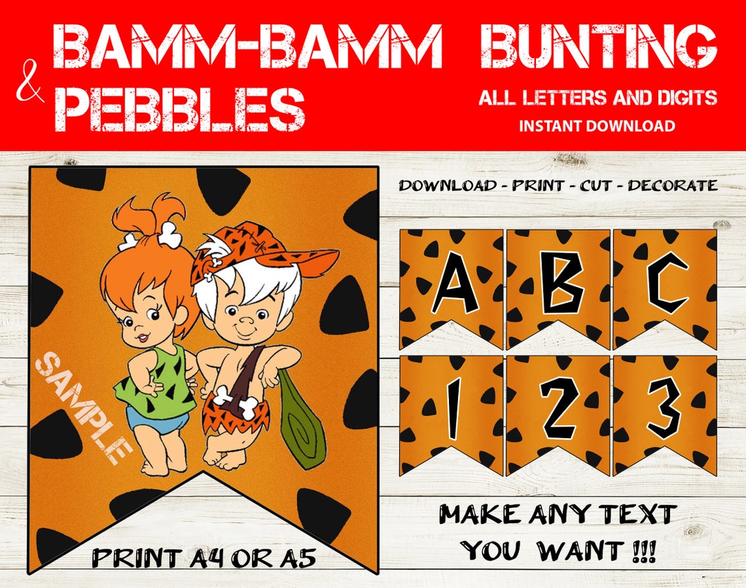 Bamm-bamm & Pebbles Alphabet Banner Printable Pebbles and Bam Bam Baby ...