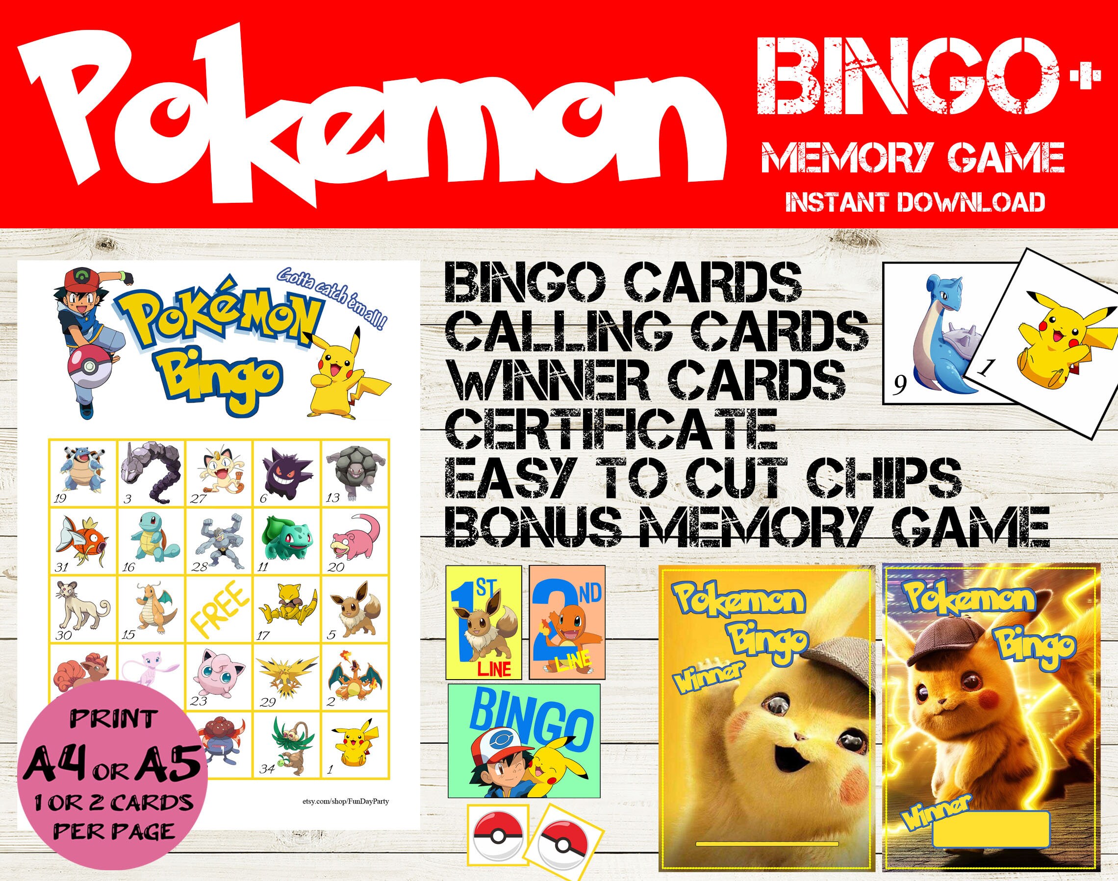 30 Card Pokemon Bingo & Memory Game Pokemon Bingo 5x5 - Etsy UK