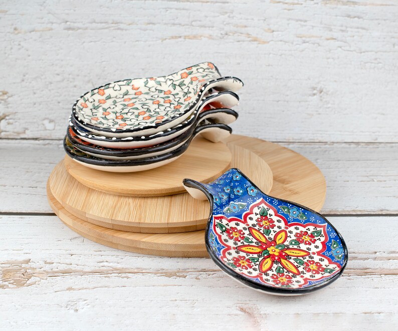 Hand Painted Spoon Rest Coaster,16x11cm/6.3"x4.3" Inc Handmade Pottery ...