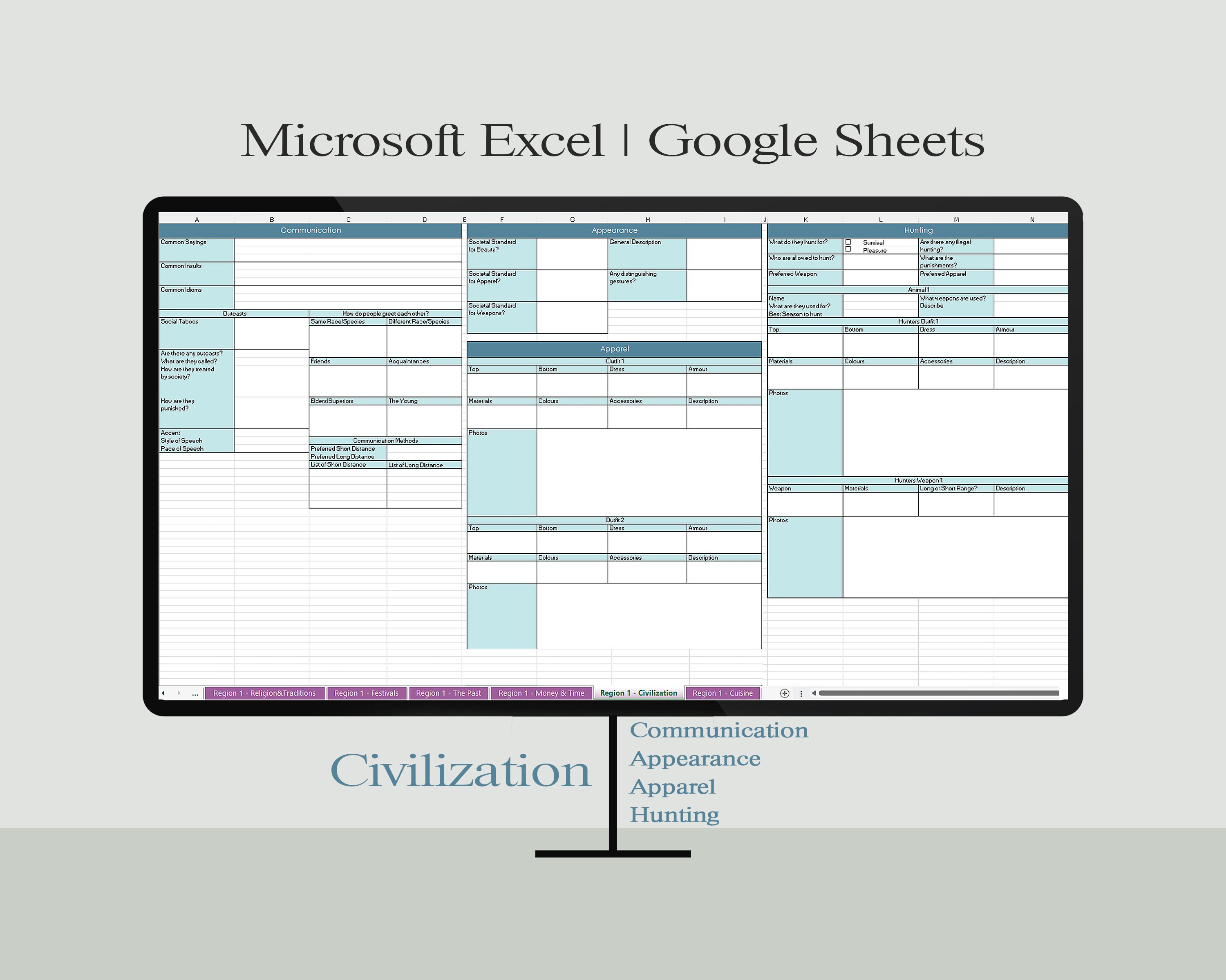 Fantasy Author Excel Template: Worldbuilding - Etsy
